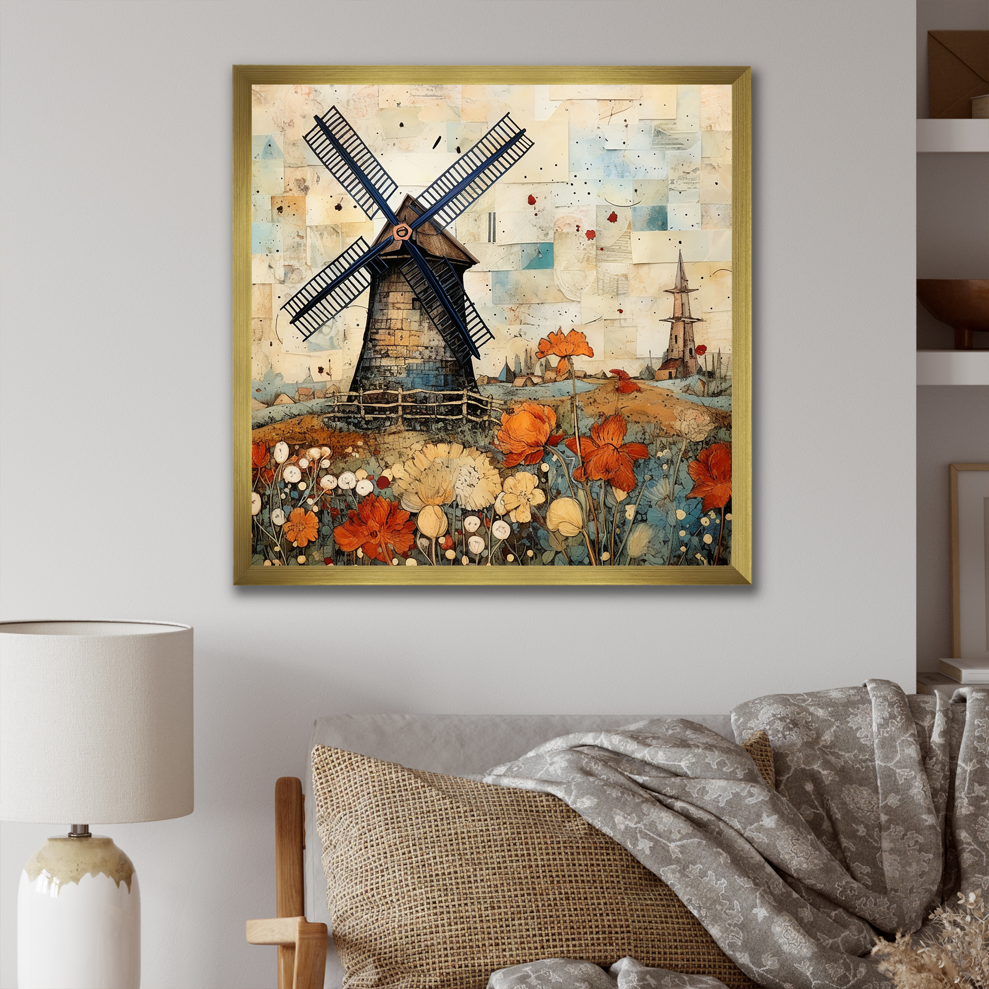Designart "Vintage Countryside Windmill Scene II" Architecture Framed ...