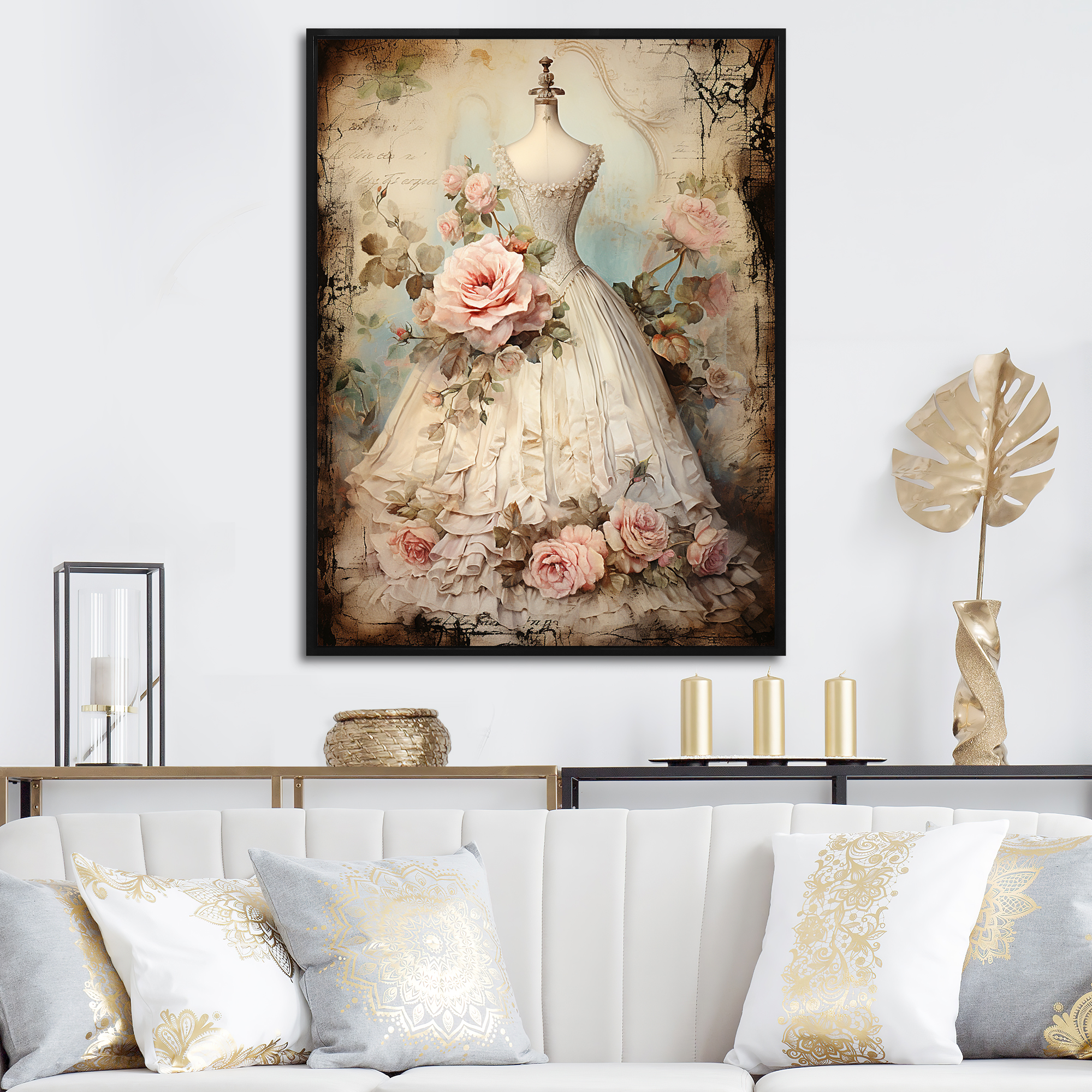 Designart "Vintage Fashion Elegance II" Fashion Framed Wall Art - Glam Pink Fashion Woman Living ...