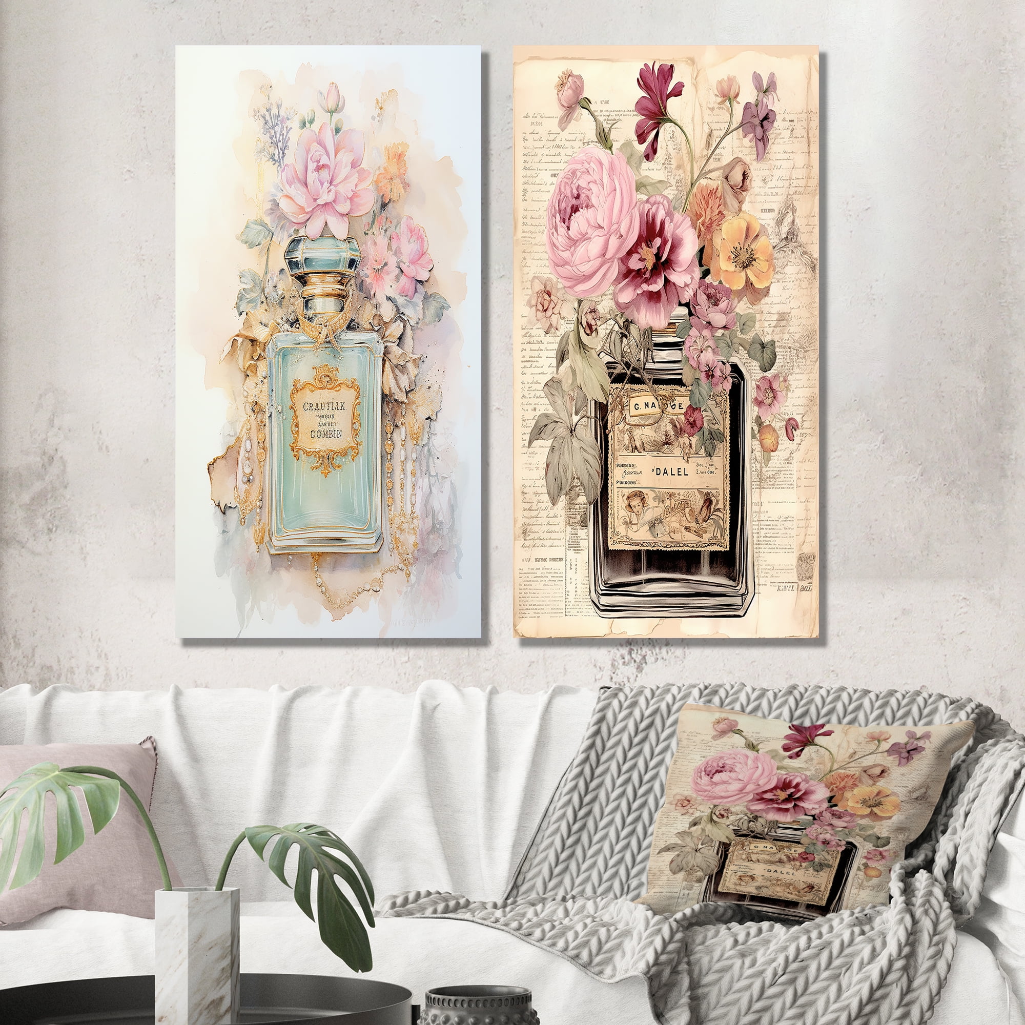 Designart "Vintage Floral Perfume Bottle in Pastel" Perfumes Wall Art ...