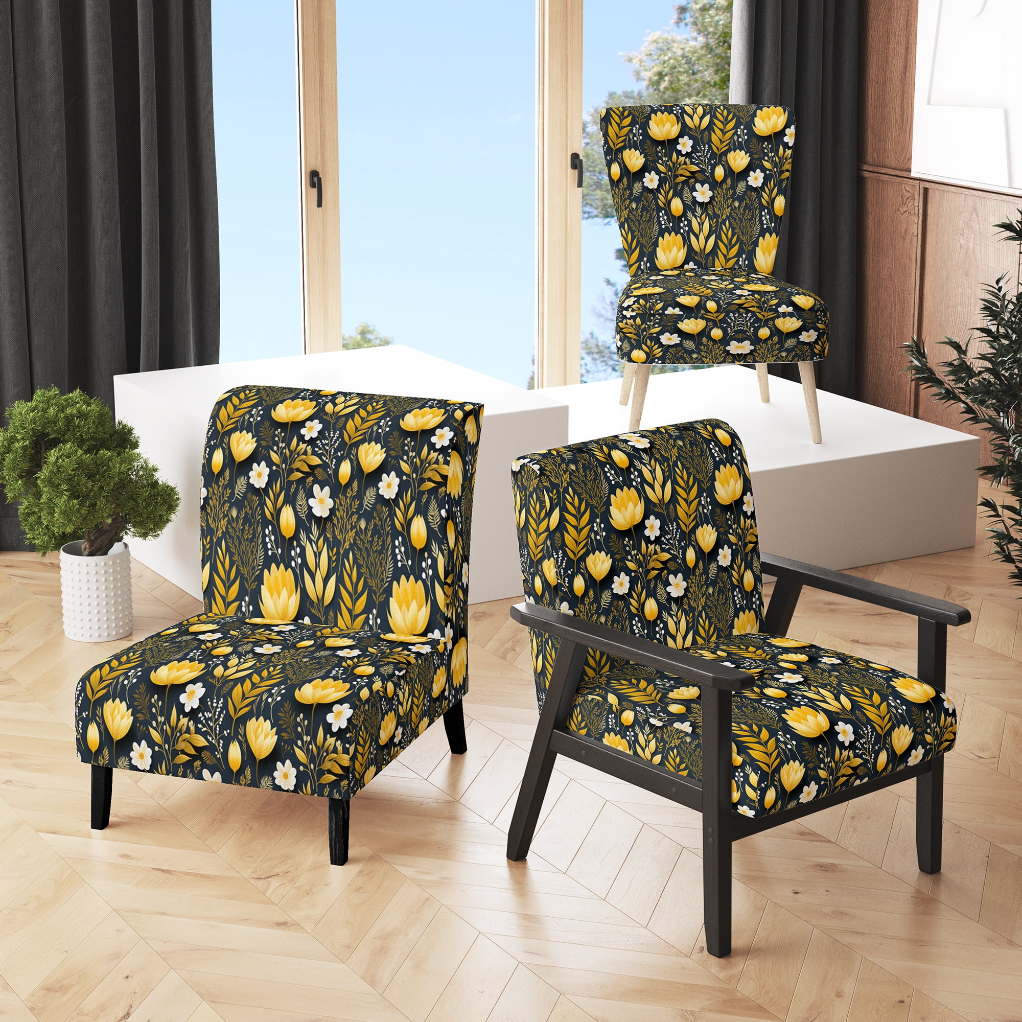 Designart "Vintage Floral Renaissance I" Yellow Botanical Upholstered ...