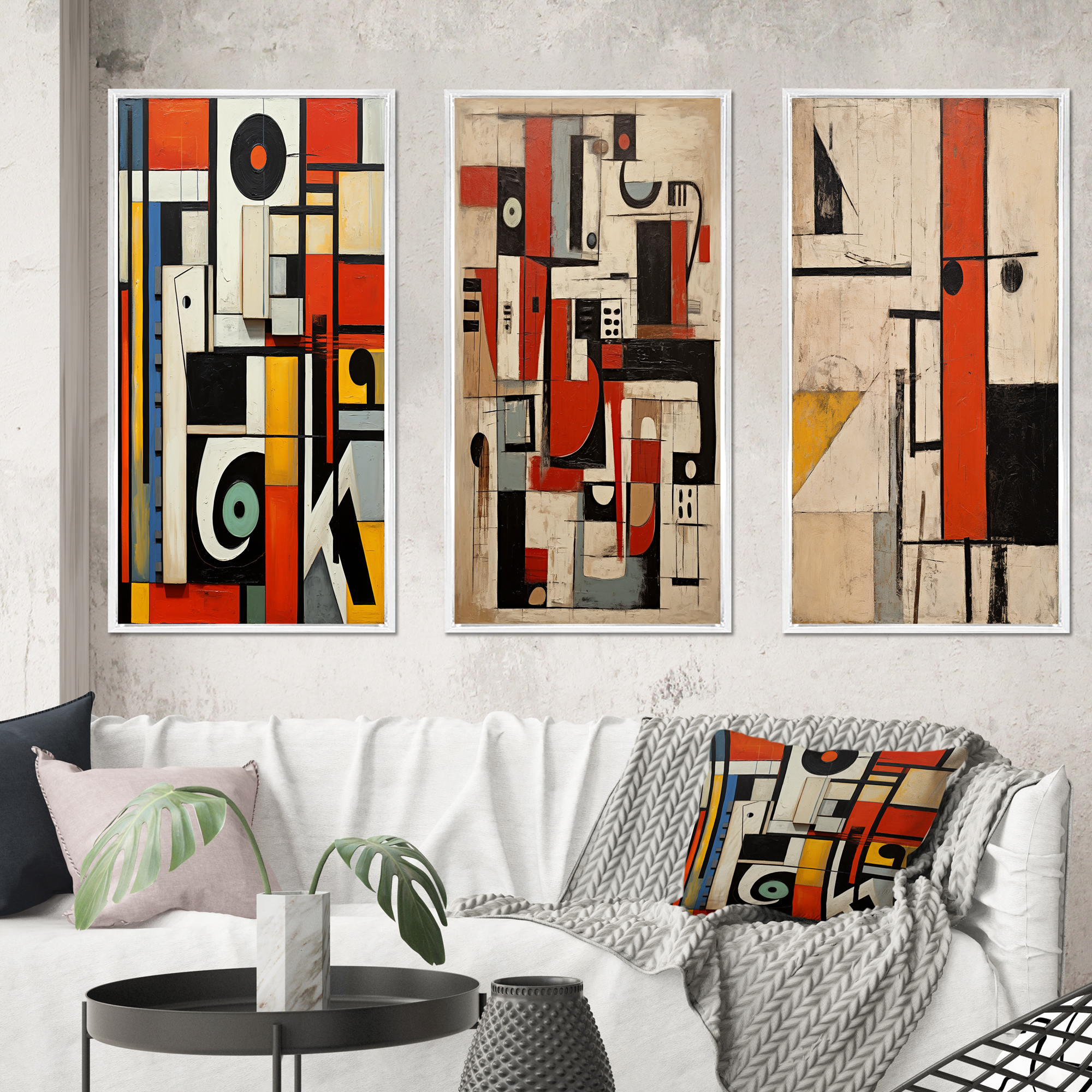 Designart "Vintage Geometric in Retro Red New Order" Modern Geometric ...