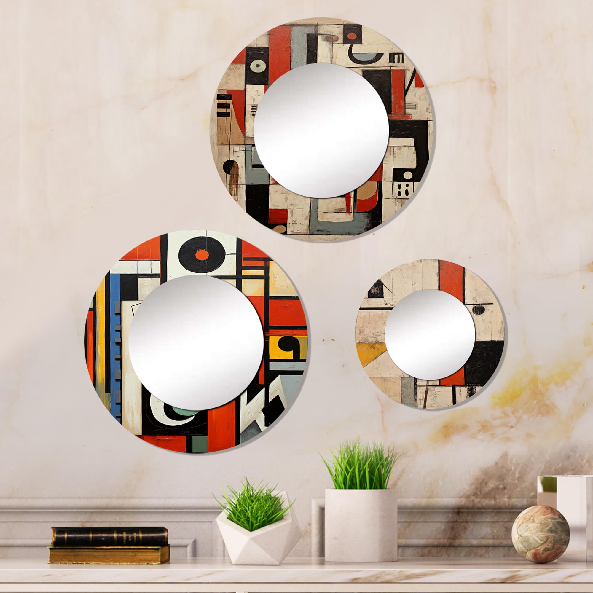 Designart "Vintage Geometric in Retro Red New Order" Modern Round ...