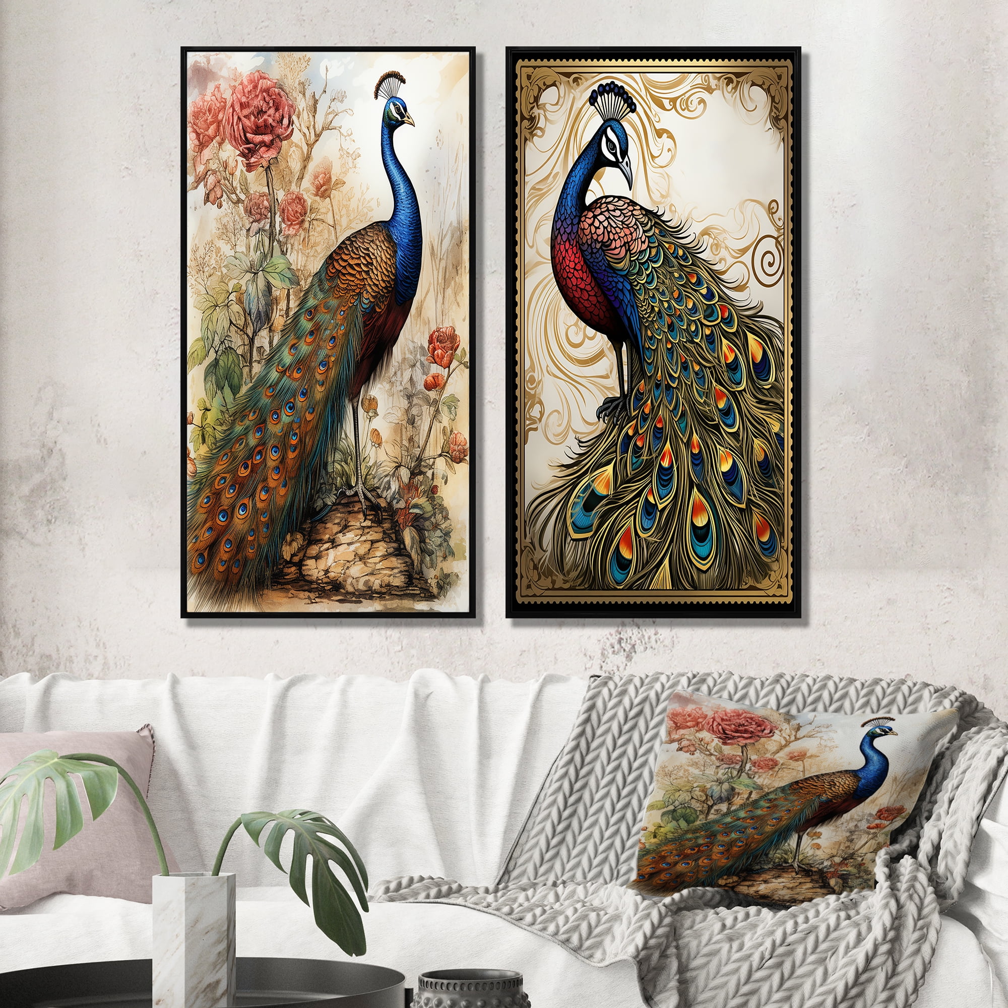 Designart "Vintage Glorious Peacock Illustration" Animals Peacock ...