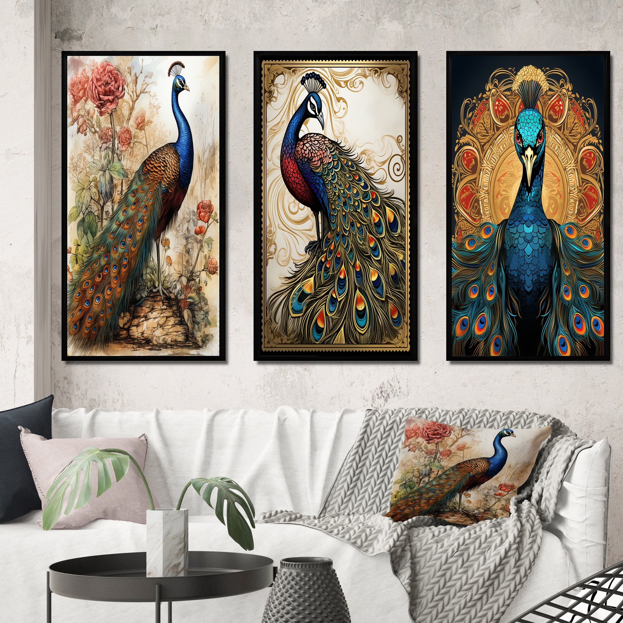 Designart "Vintage Glorious Peacock Illustration" Animals Peacock ...
