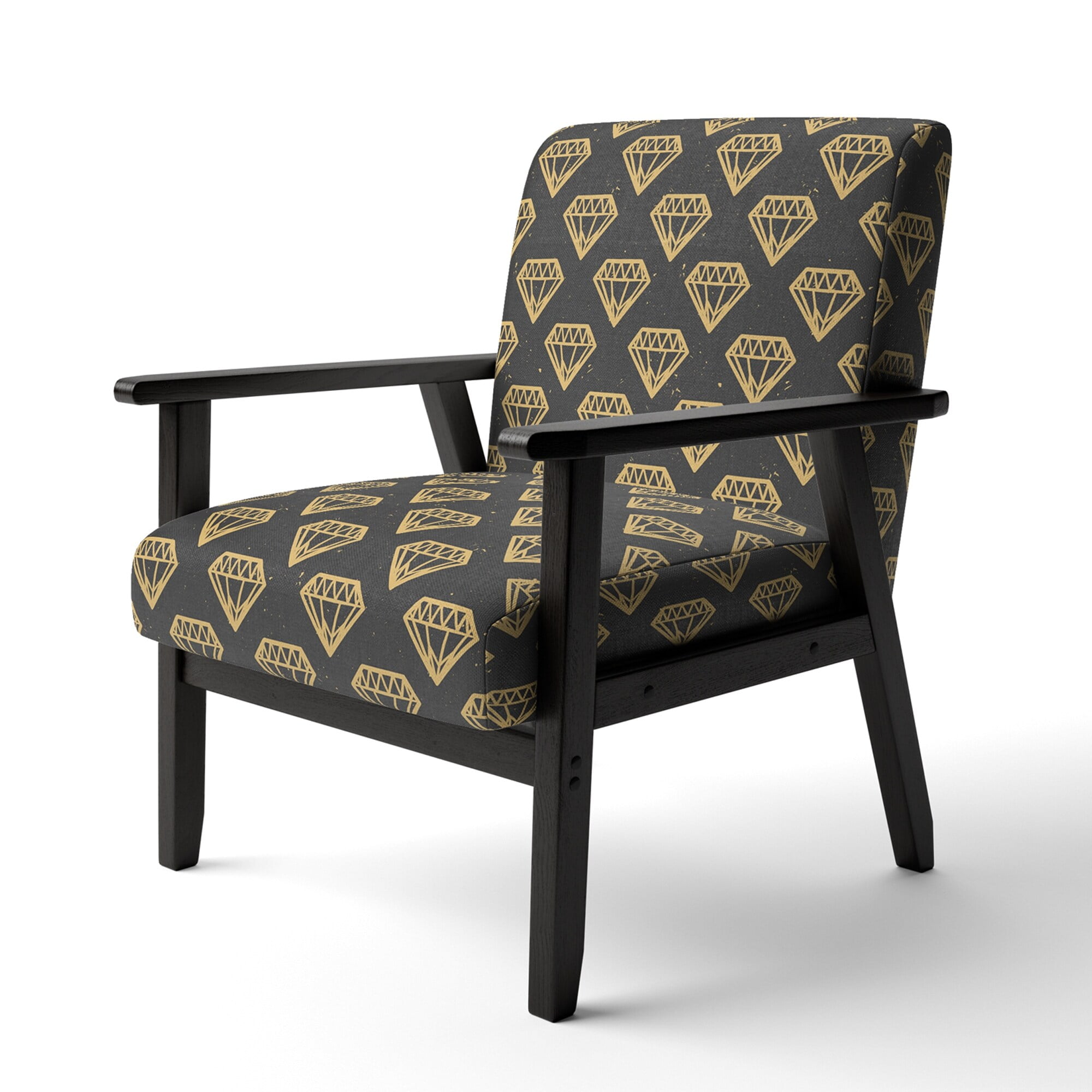 Designart "Vintage Golden Diamonds" Upholstered Mid-Century Accent ...