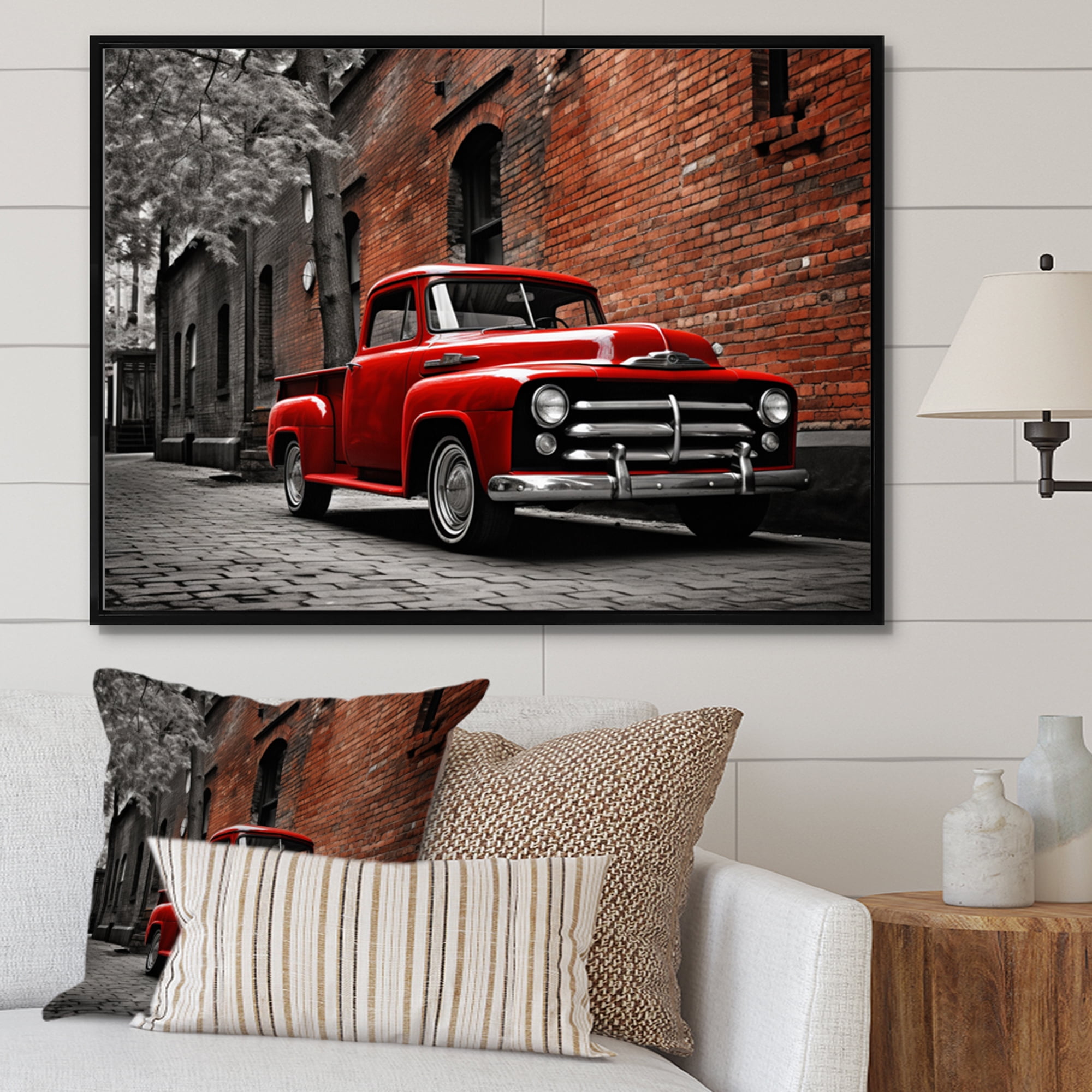 Designart "Vintage Hauler Red Pickup Truck Journey II" Transportation ...