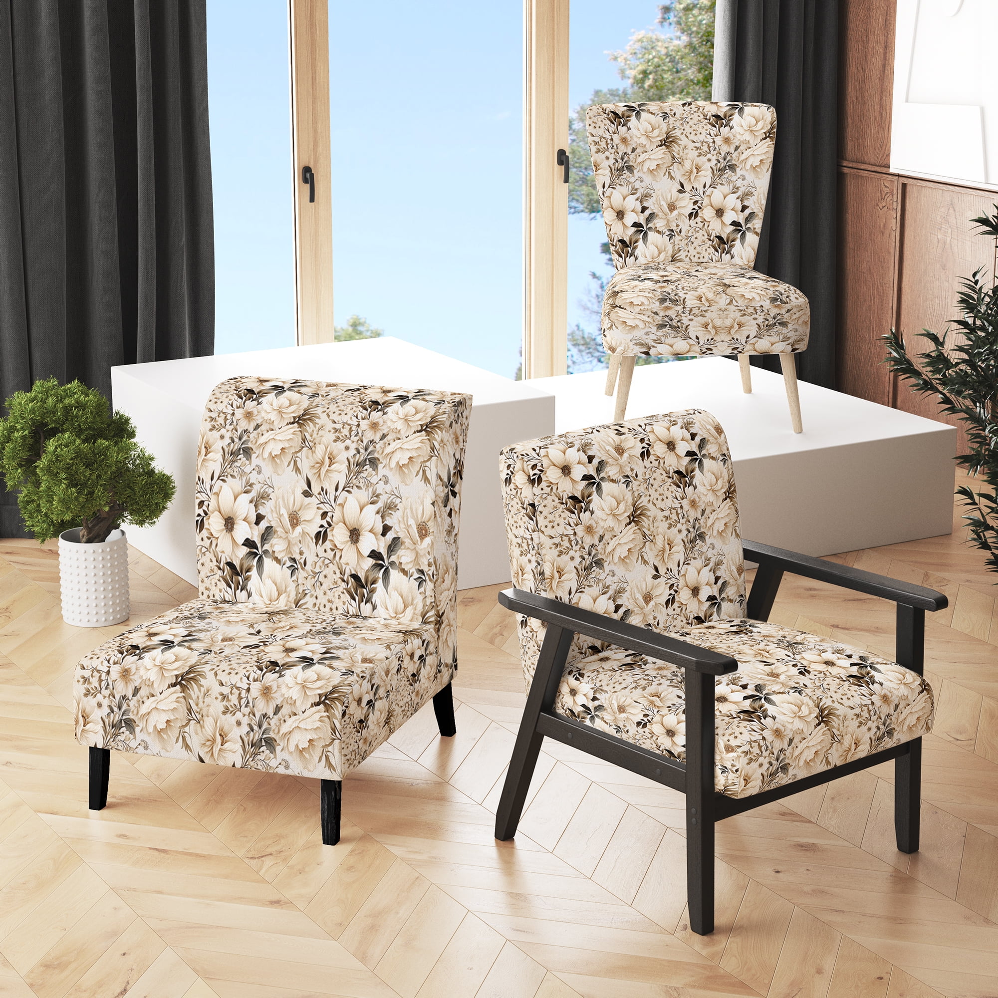 Designart "Vintage Inspired Floral Patterns II" White Plants ...
