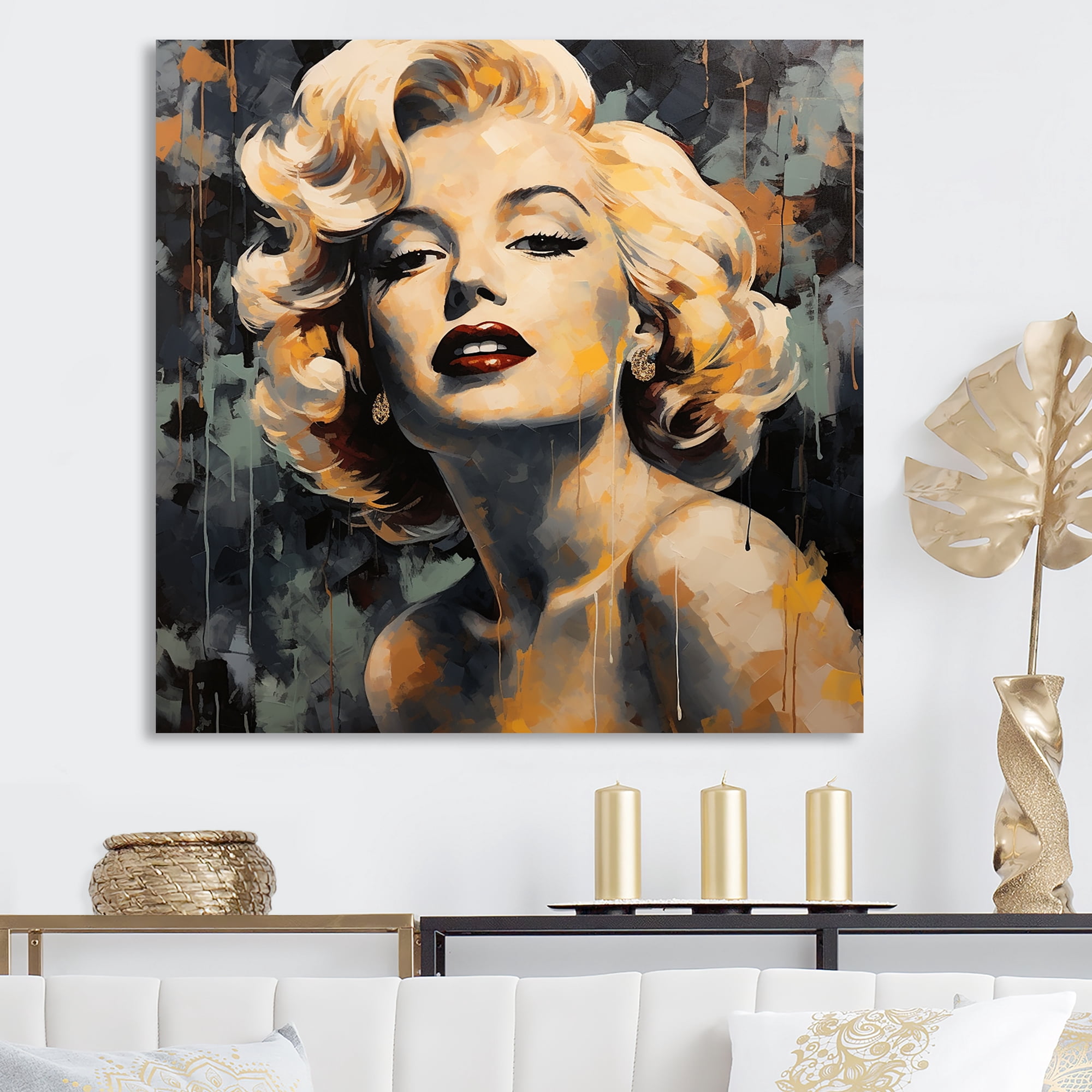Designart "Vintage Marilyn Monroe in Yellow and Beige III" Fashion Wall ...