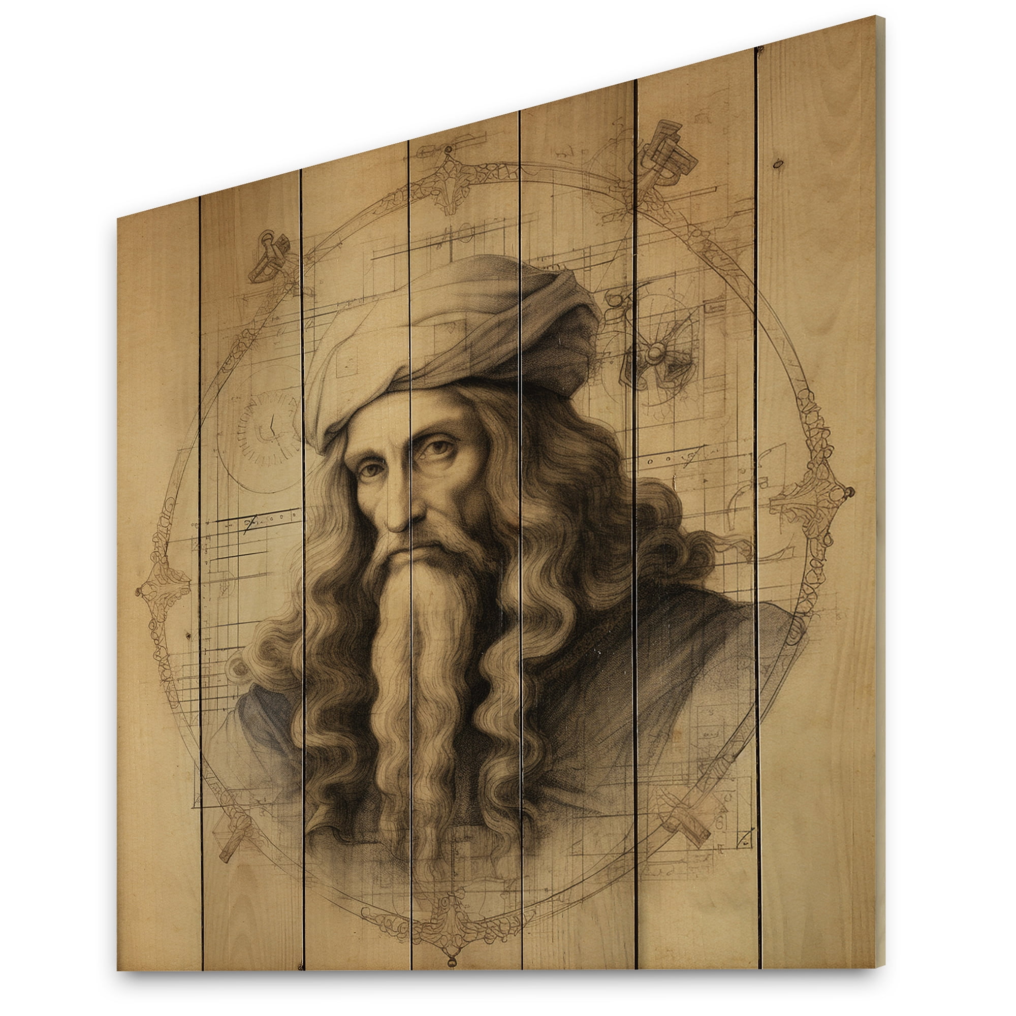Designart "Vintage Masterpiece II" Masterpiece Print on Natural Pine ...