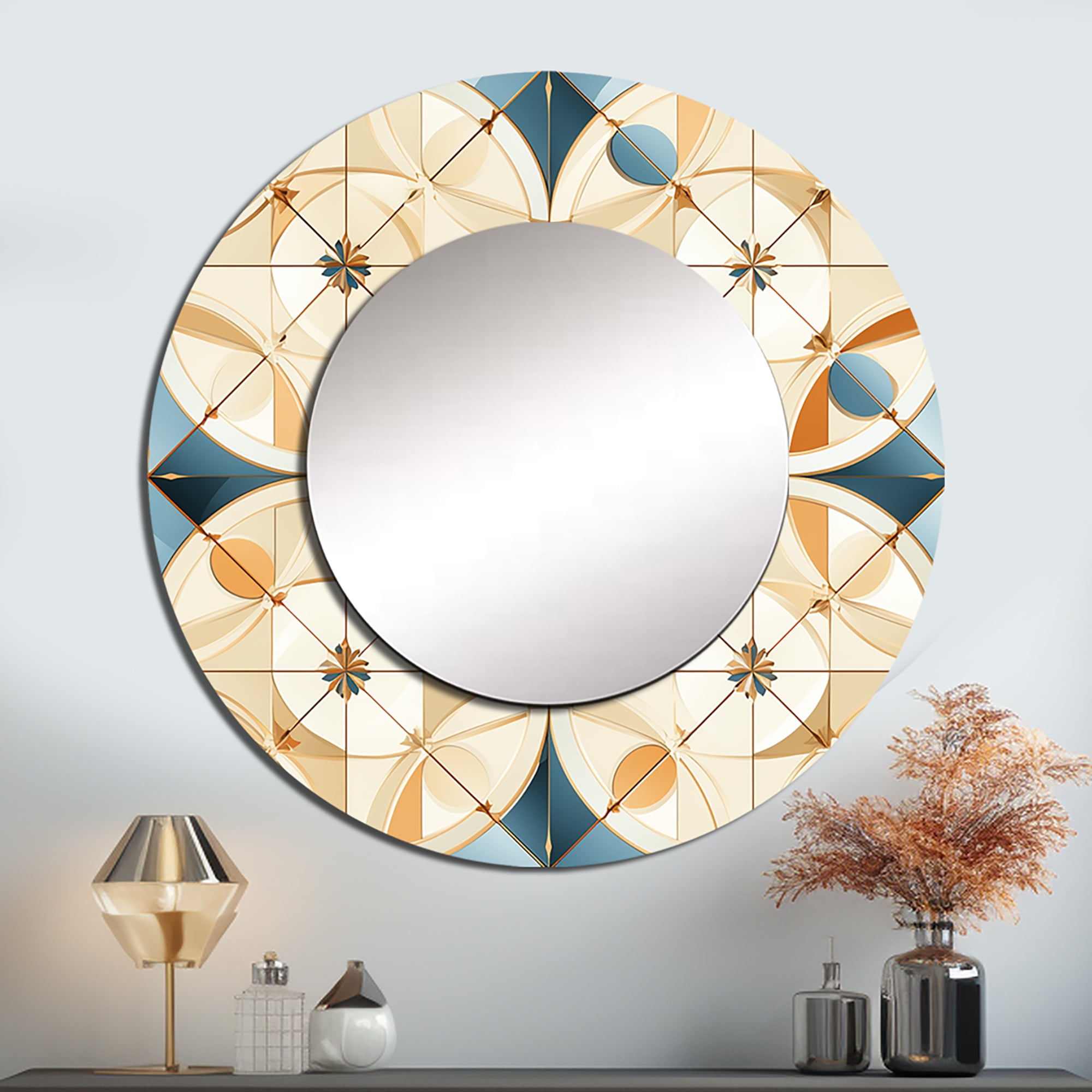 Designart "Vintage Moroccan Tile Aesthetics III" Geometric Round Mirror ...