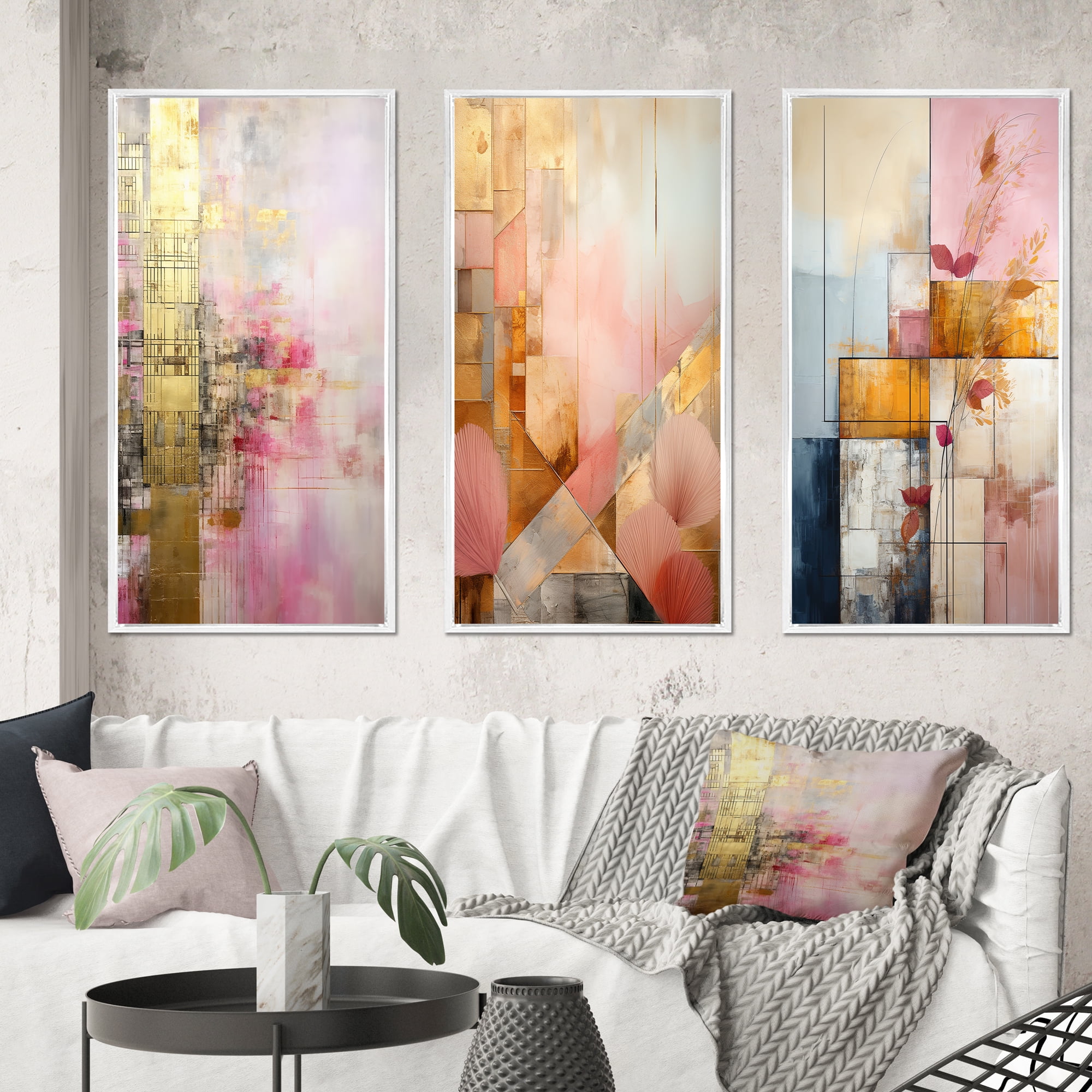 Designart "Vintage Pink Gold Allure Boho Chic II" Abstract Cubism ...