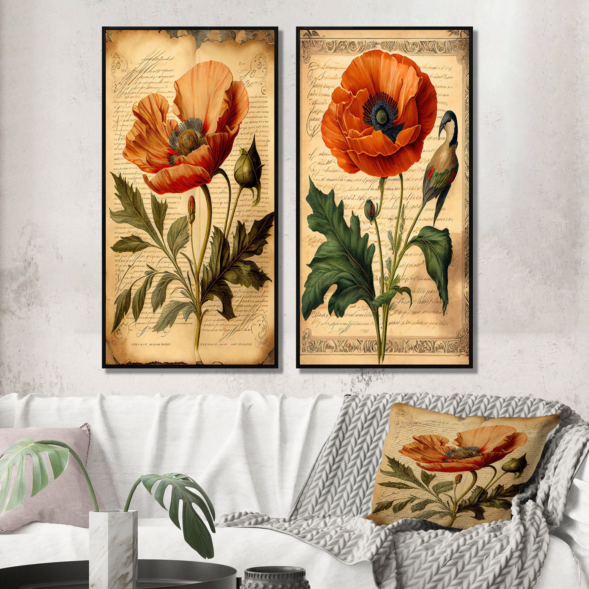 Designart "Vintage Poppy in Full Bloom I" Floral Poppy Framed Wall Art ...