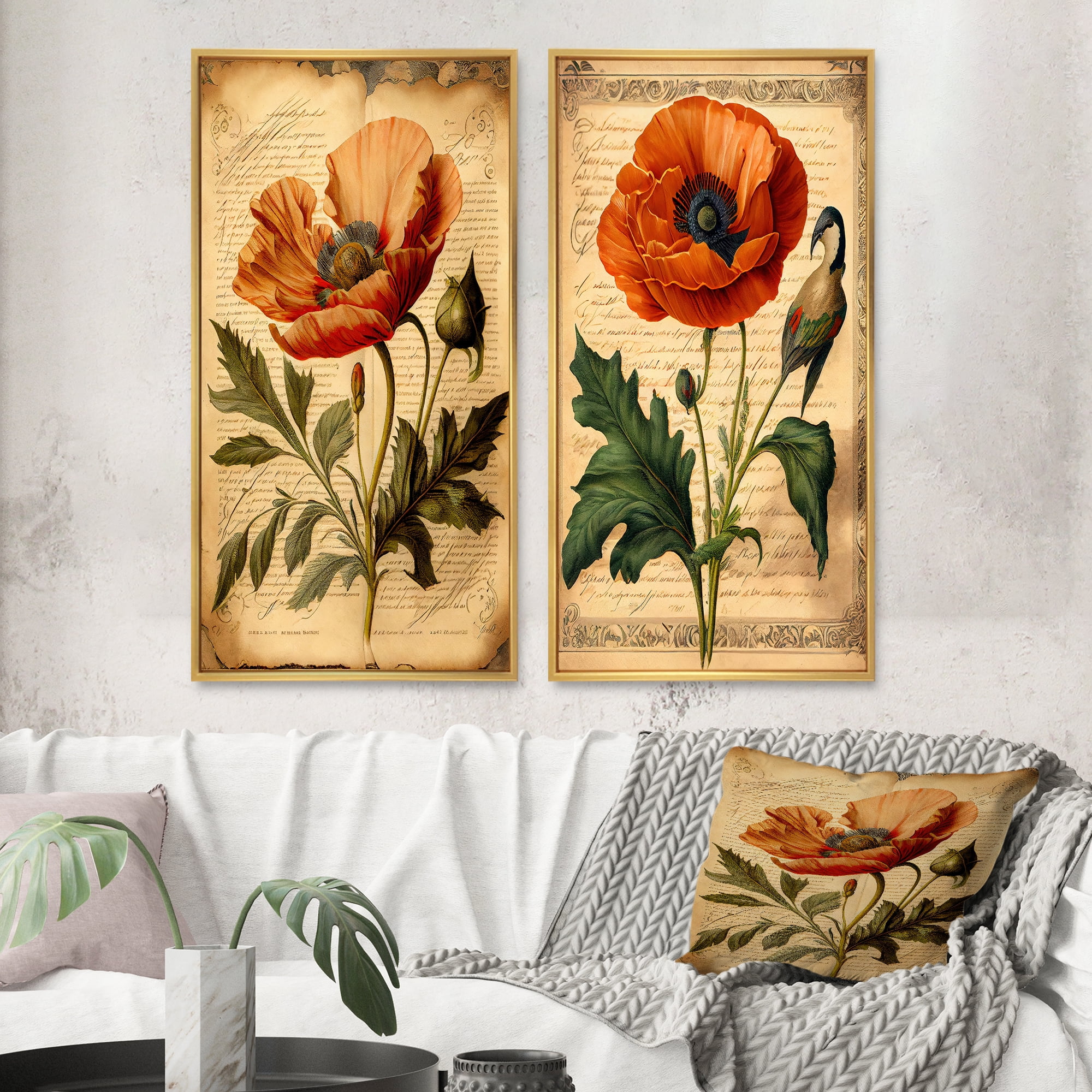 Designart "Vintage Poppy in Full Bloom I" Floral Poppy Framed Wall Art ...