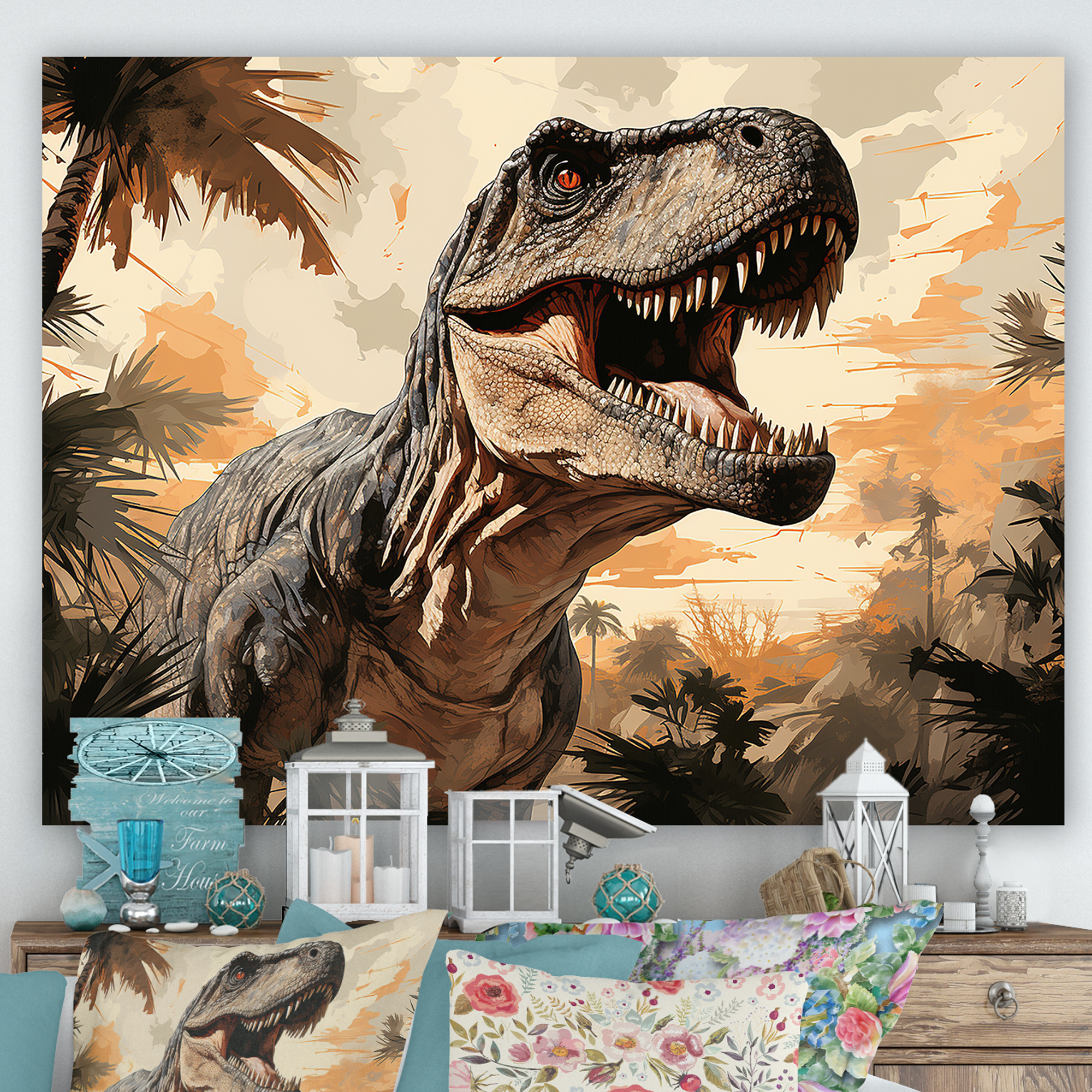 Designart "Vintage Portrait of Jurassic T-Rex I" Animals Wall Art ...