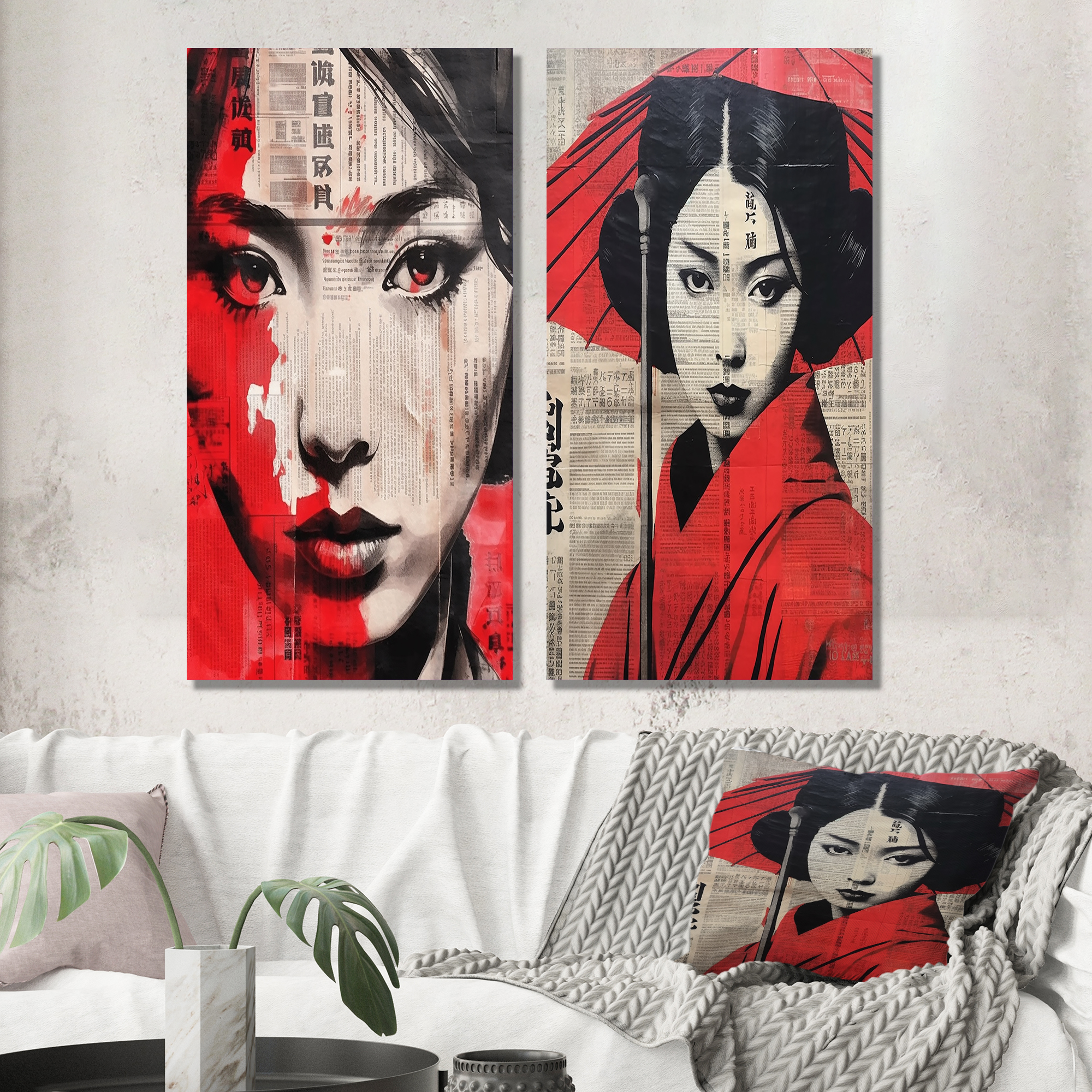 Designart "Vintage Portrait of a Japanese Woman in Red & Black V" Japon ...