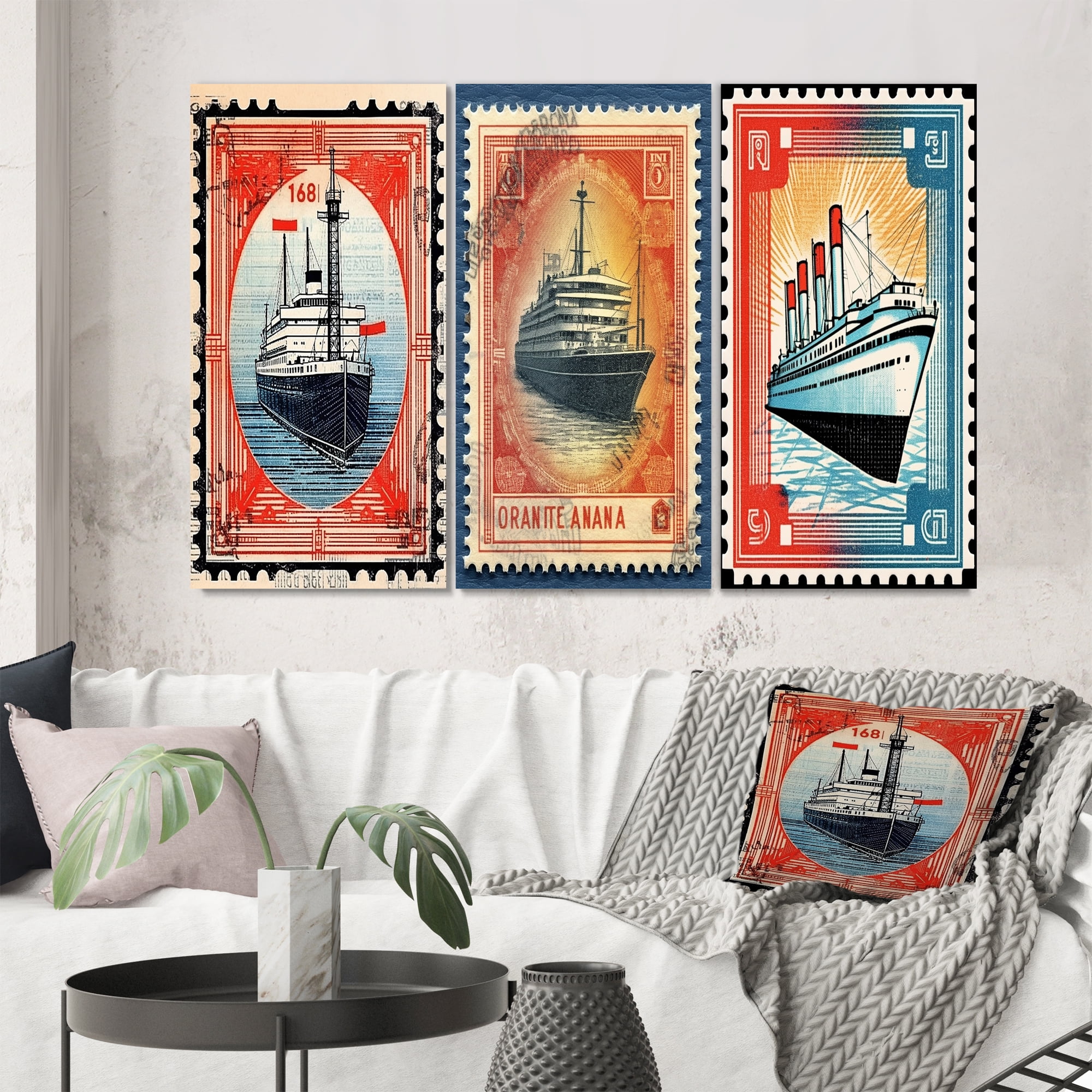 Designart "Vintage RMS Titanic Postal Stamp II" Boat Wall Art Set Of 3 ...