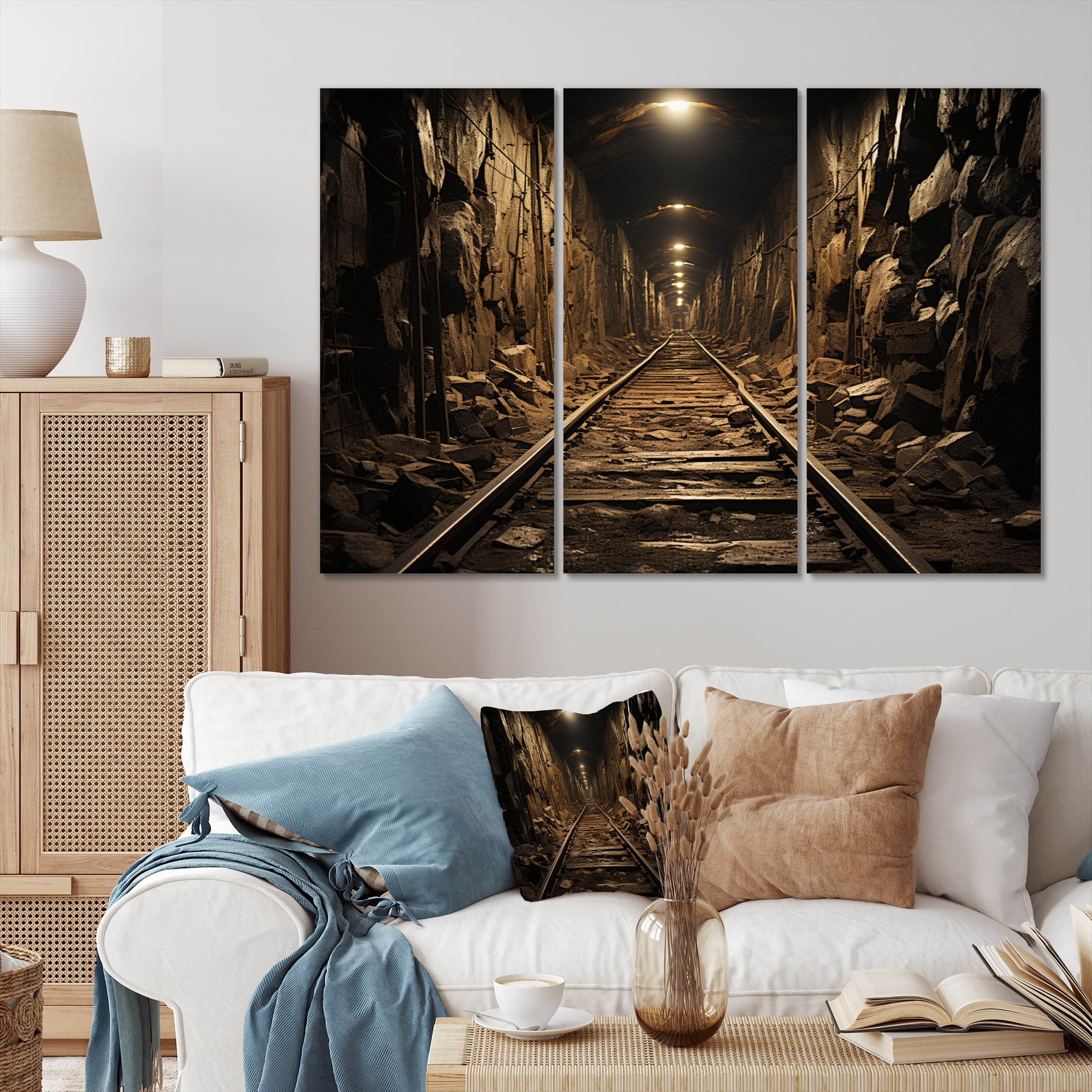 Designart "Vintage Railway Track Portal in Brown Tunnel" Tunnels Metal ...