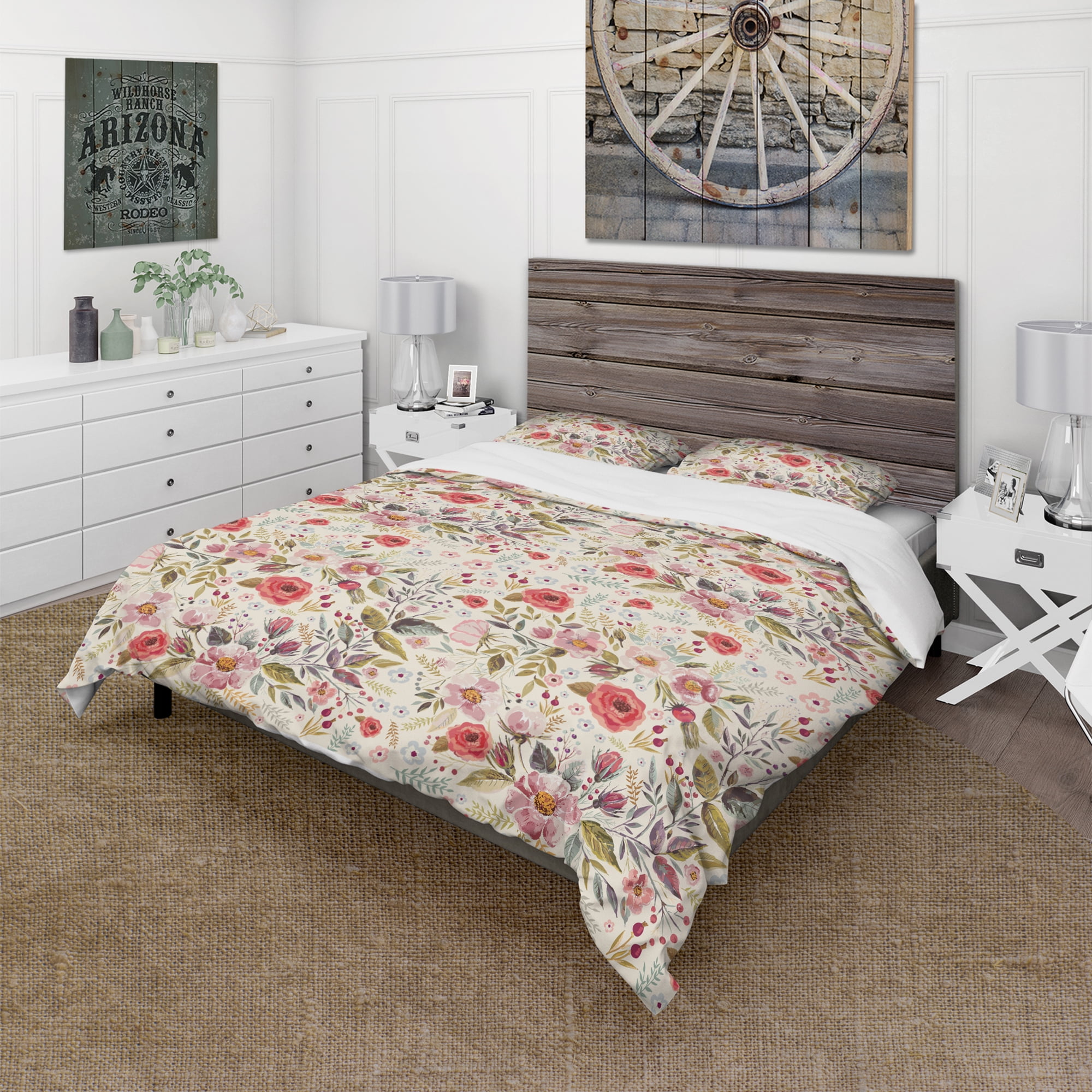 Free Shipping! Designart Queen Floral Bedding Vintage Red Pink Flower ...