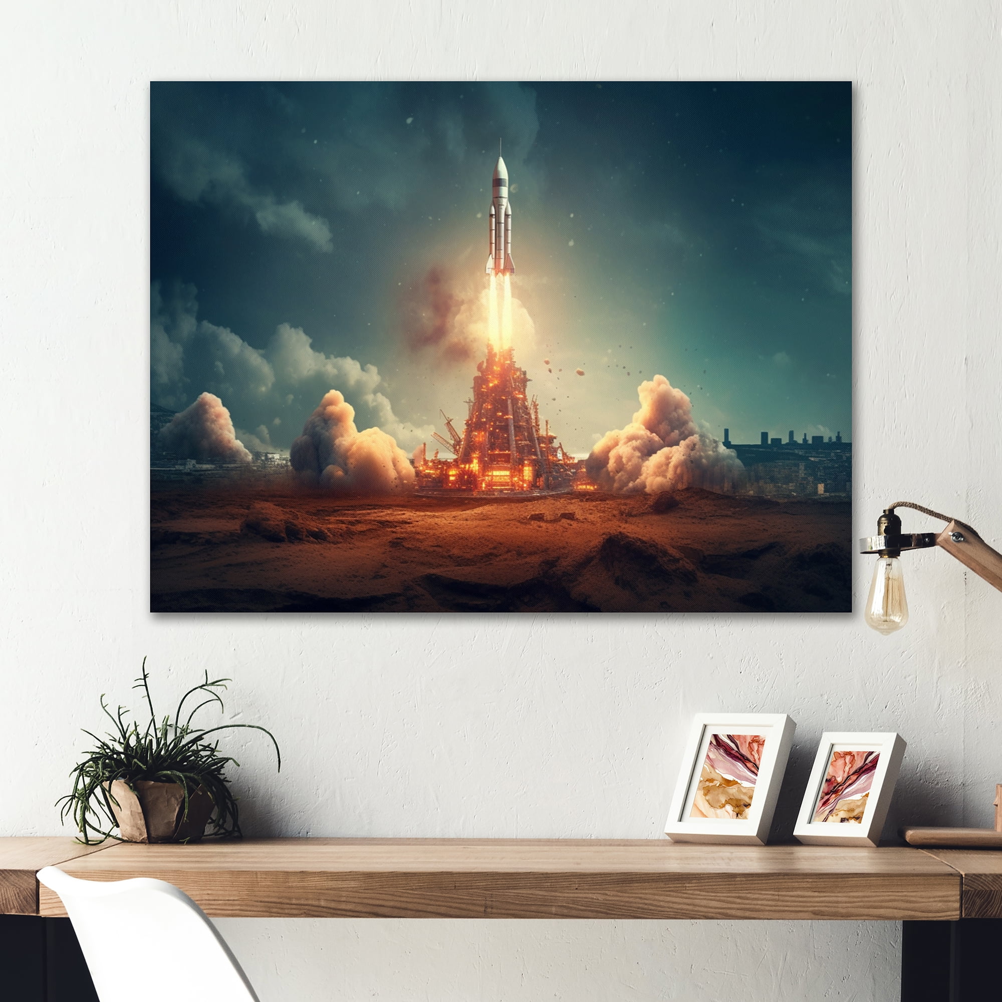 Designart "Vintage Rocket Spaceship I" Rocket Metal Wall Decor ...