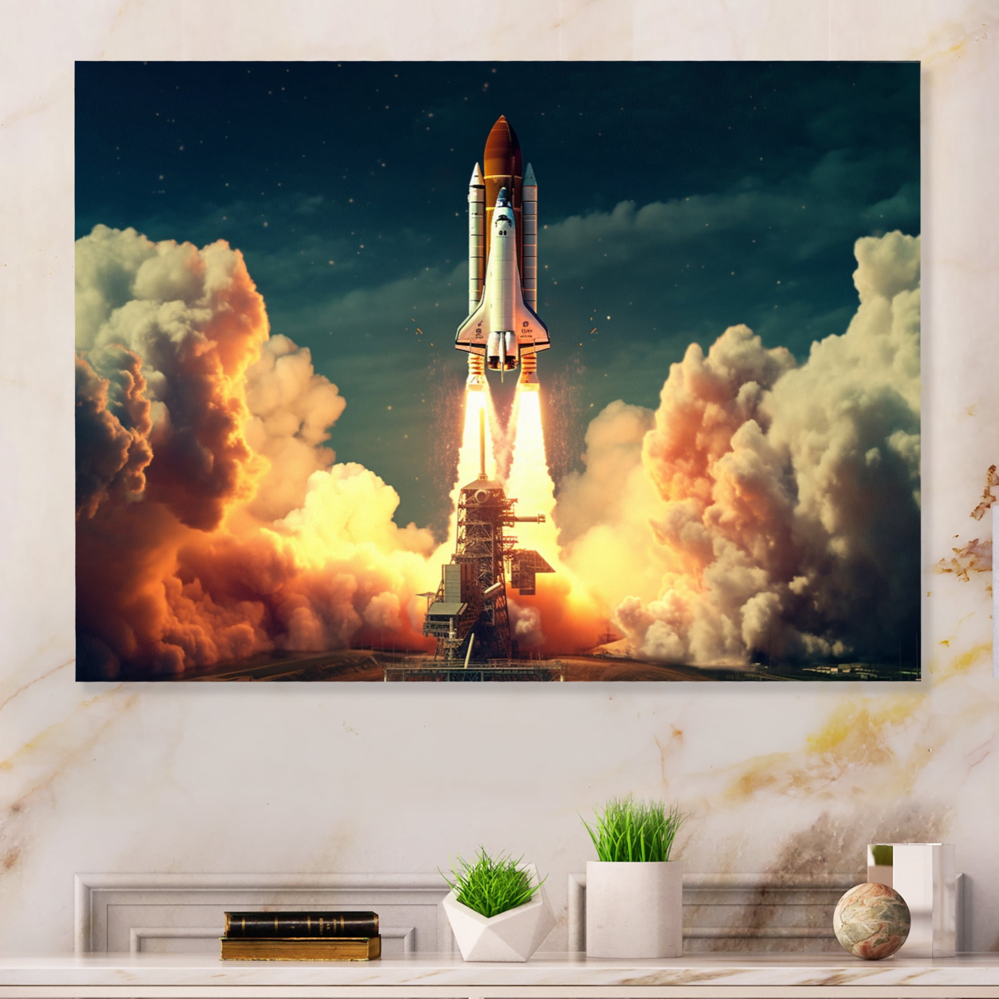 Designart "Vintage Rocket Spaceship II" Rocket Metal Wall Art Prints ...