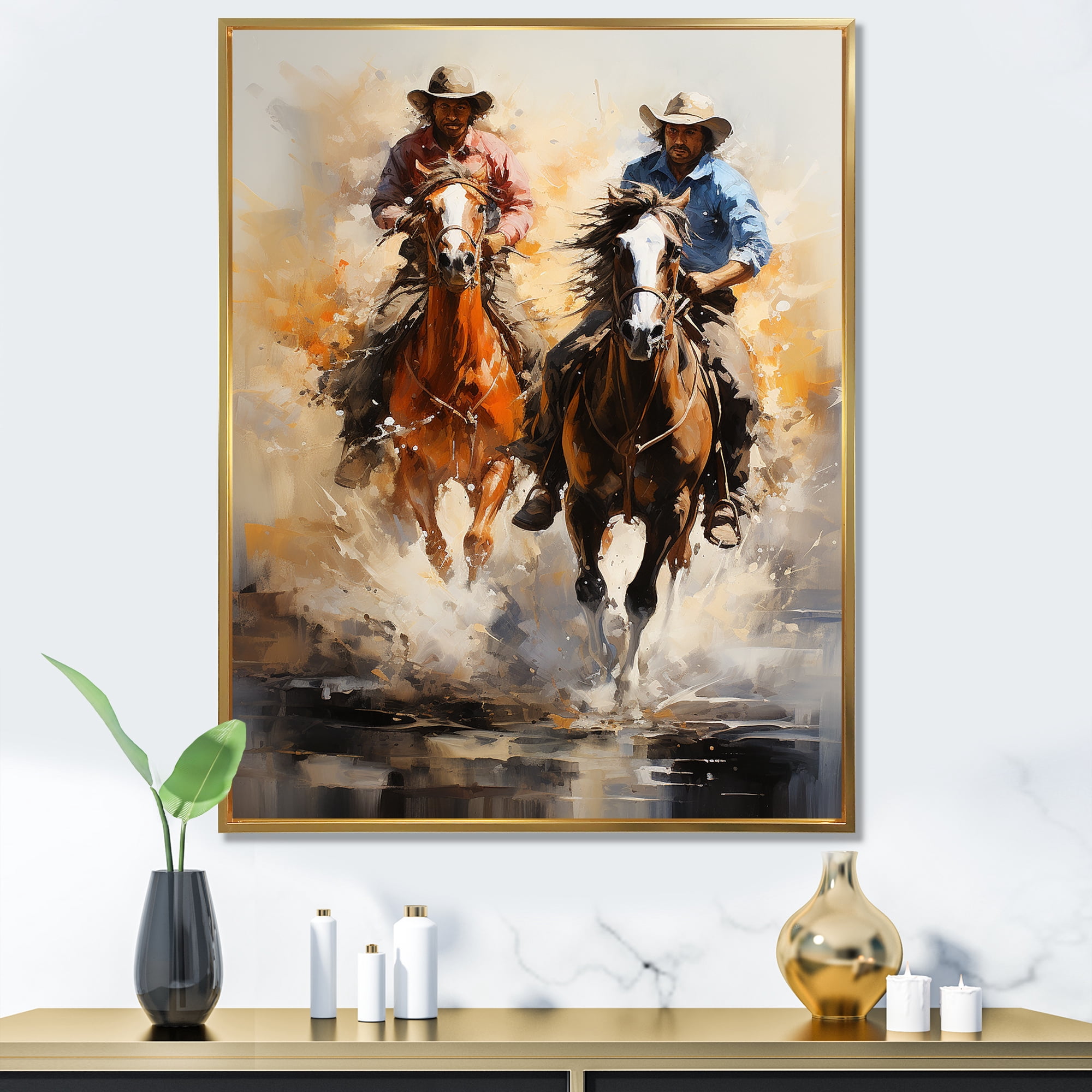 Designart "Vintage Rodeo Western Riders II" People Framed Wall Art ...
