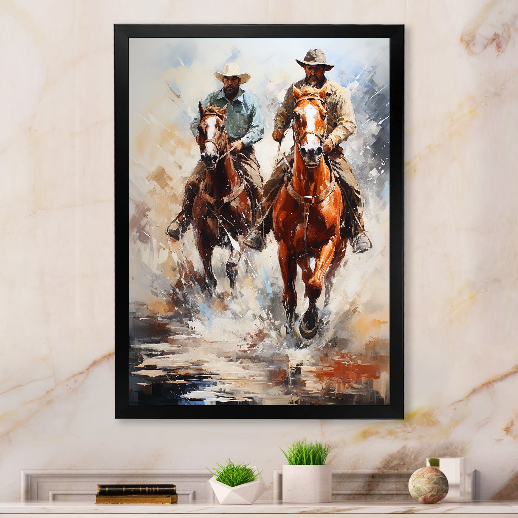 Designart "Vintage Rodeo Western Riders III" People Framed Wall Art ...