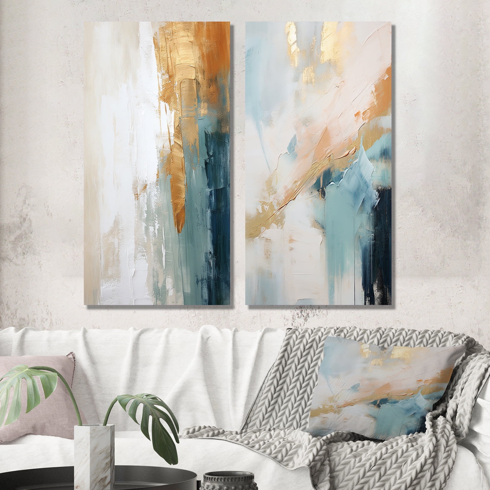 Designart "Vintage Solitude Blue Abstract Painting I" Abstract Painting ...