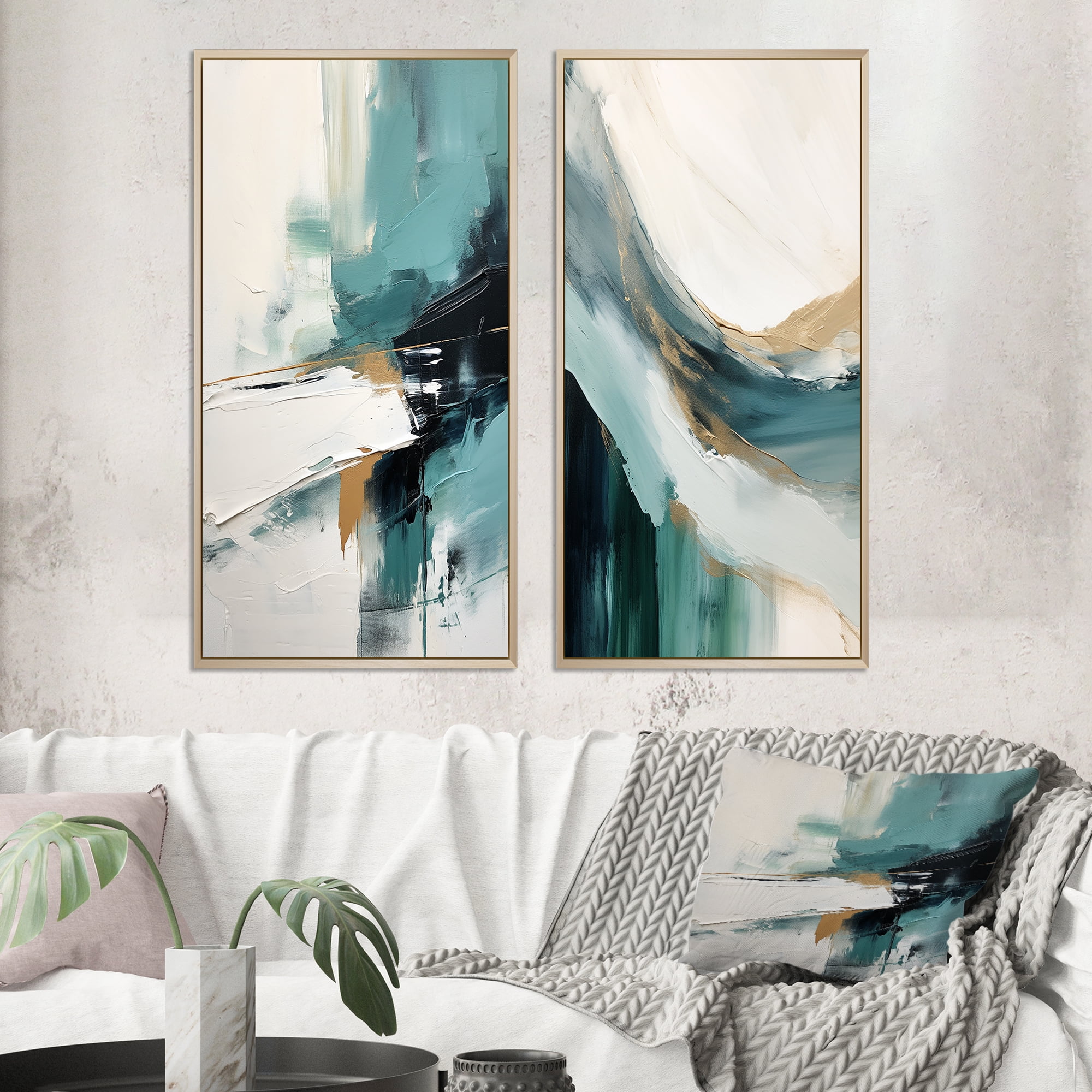 Designart "Vintage Solitude Blue Abstract Painting V" Abstract Painting ...