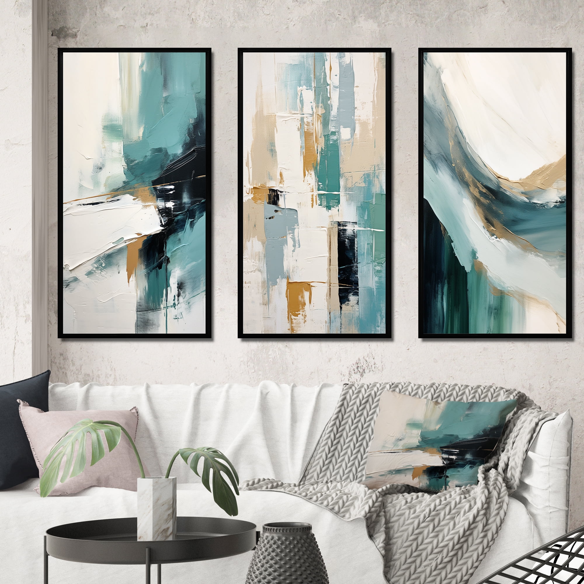 Designart "Vintage Solitude Blue Abstract Painting V" Abstract Painting ...