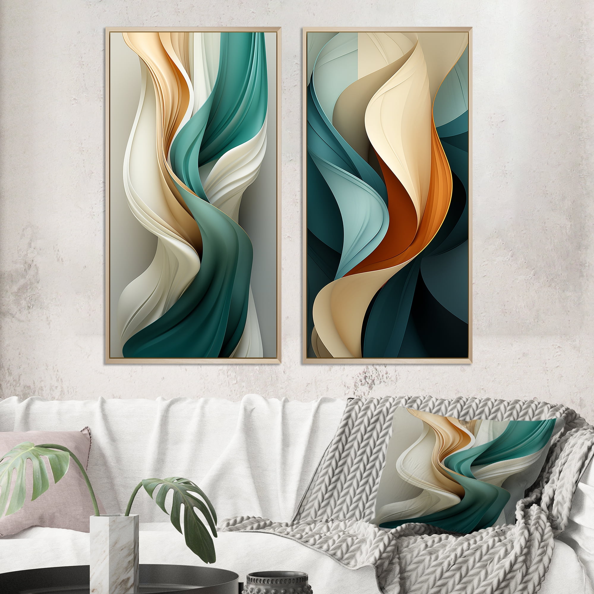 Designart "Vintage Teal Elegance Abstract Wave I" Abstract Shapes ...