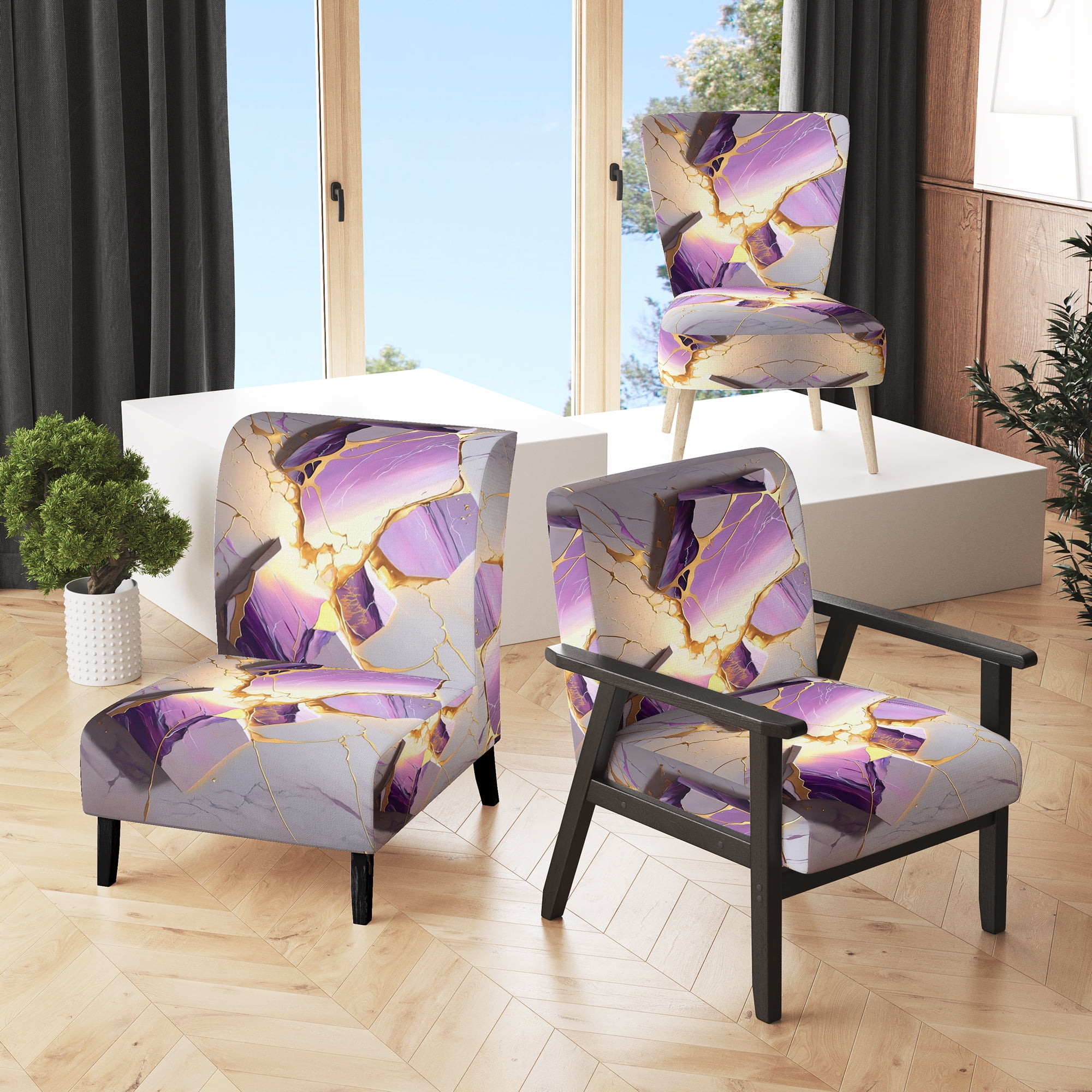 Designart Violet Hued Geode Abstraction I Purple Marble Upholstered Accent Chair Modern Arm Chair For Bedroom