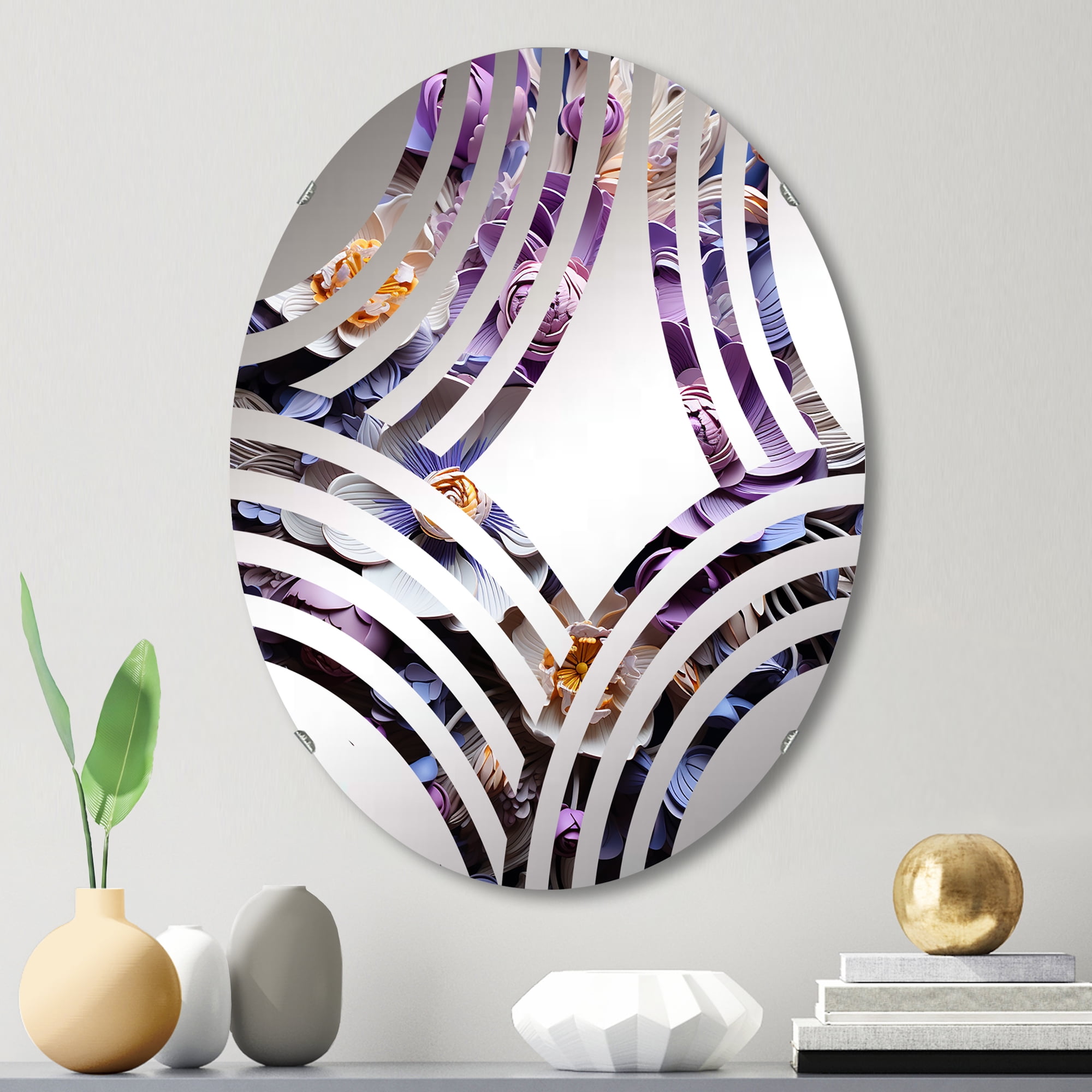 Designart "Vision of Enchantment" Orchids Baptist Fan Round Wall Mirror ...