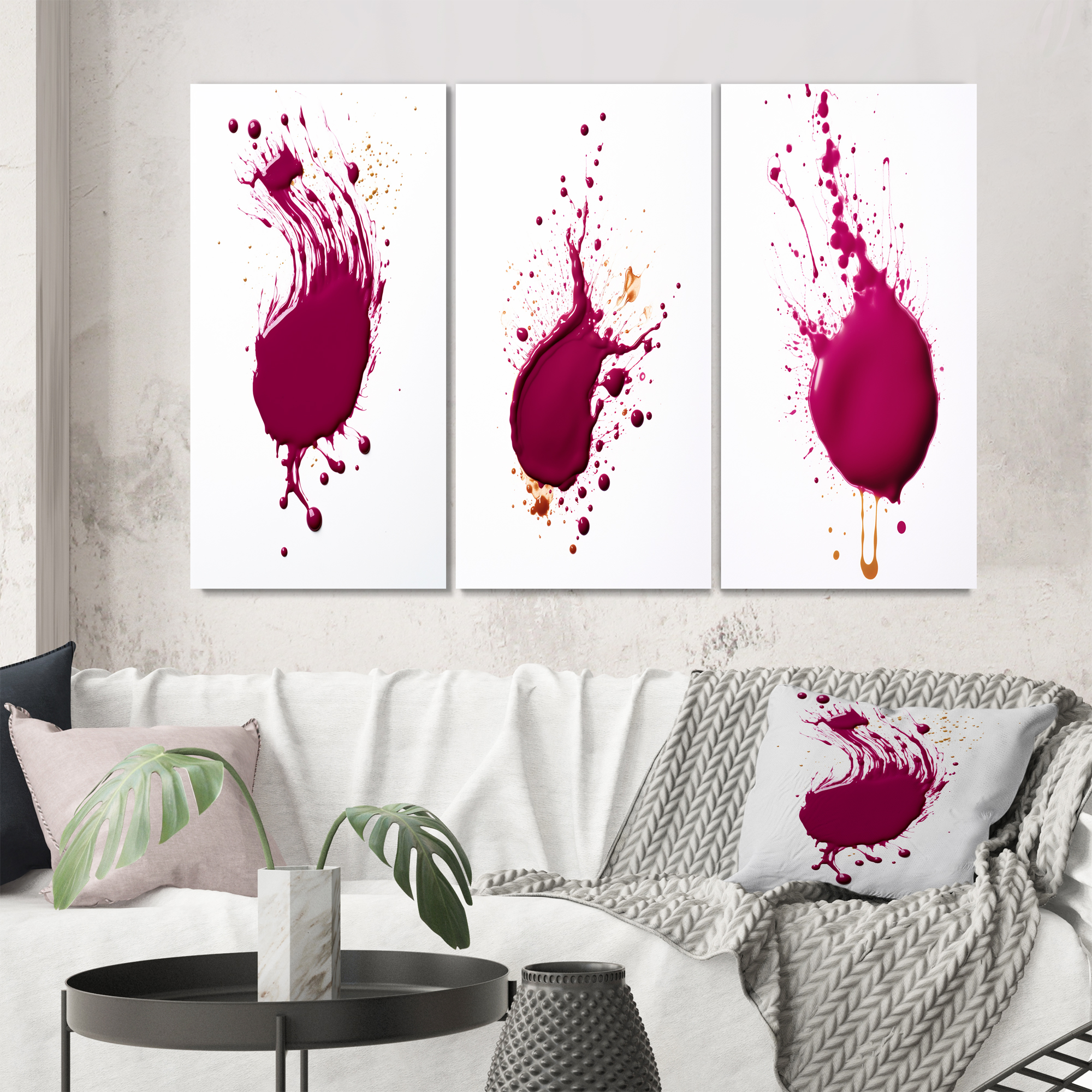 Designart "Viva Magenta Splatter Painting II" Abstract Painting Wall ...