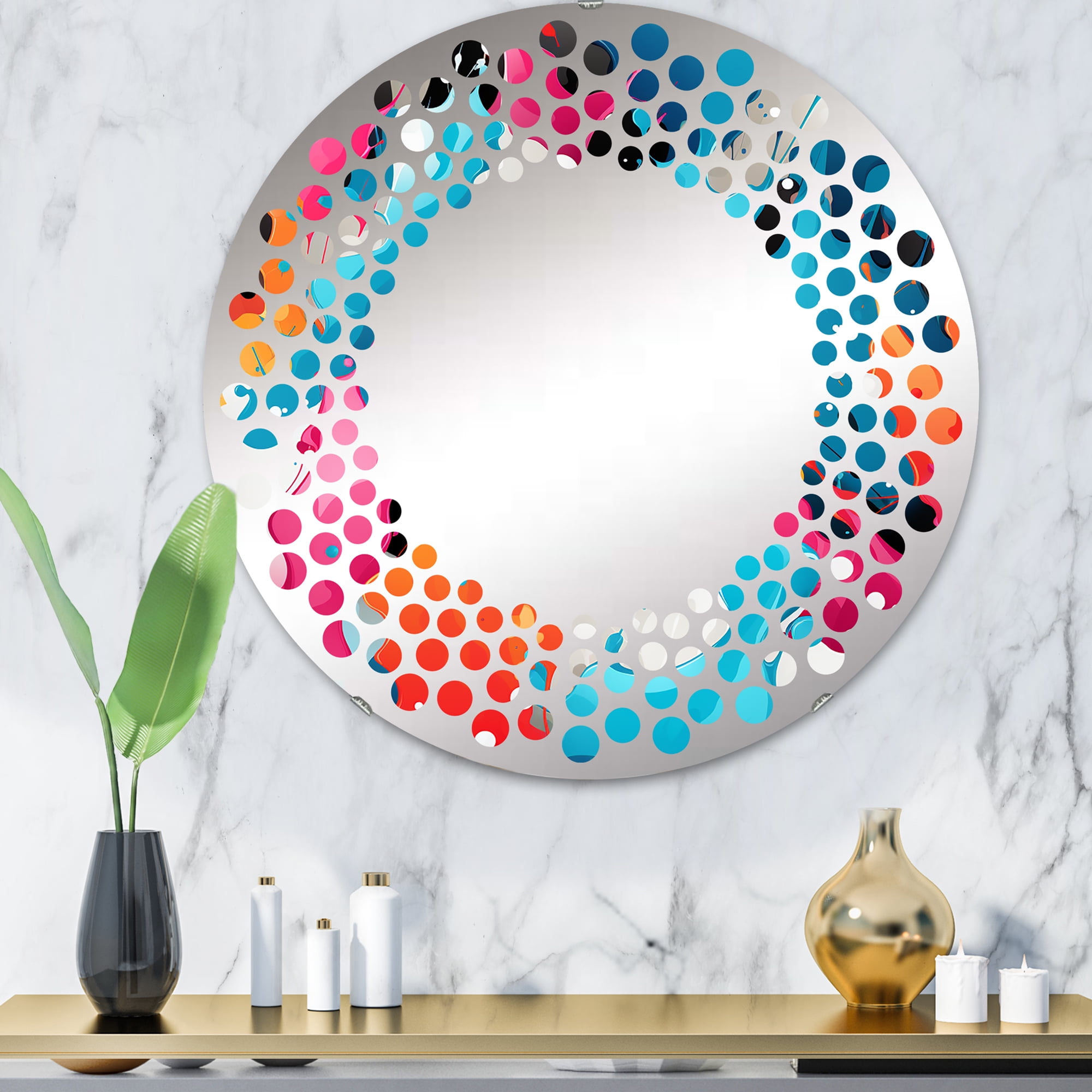 Designart "Vivid Dance of Paint Splashes" Abstract Polka Dot Round Wall ...