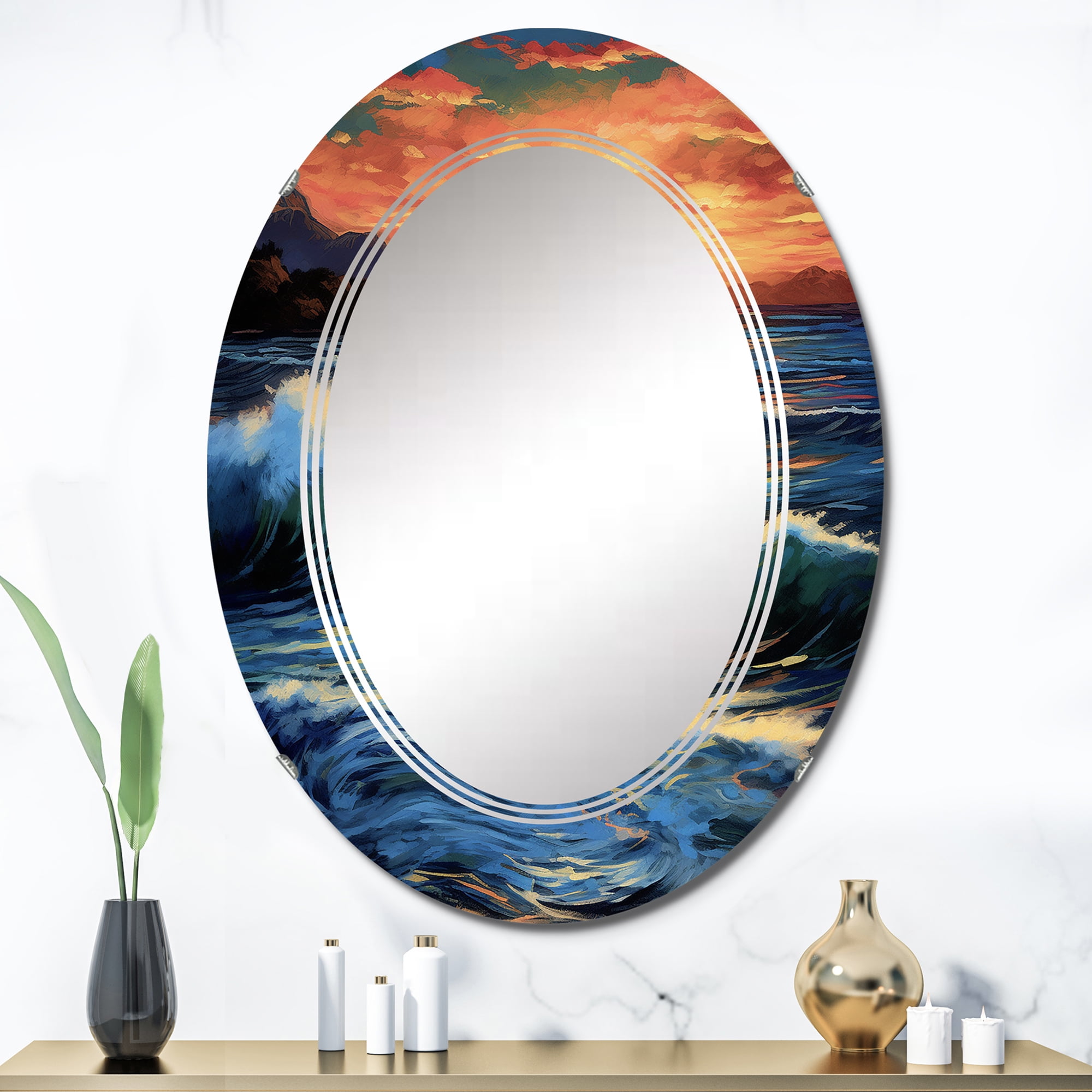 Designart "Vivid Shoreline Sunset with Breaking Waves II" Beach & Ocean ...