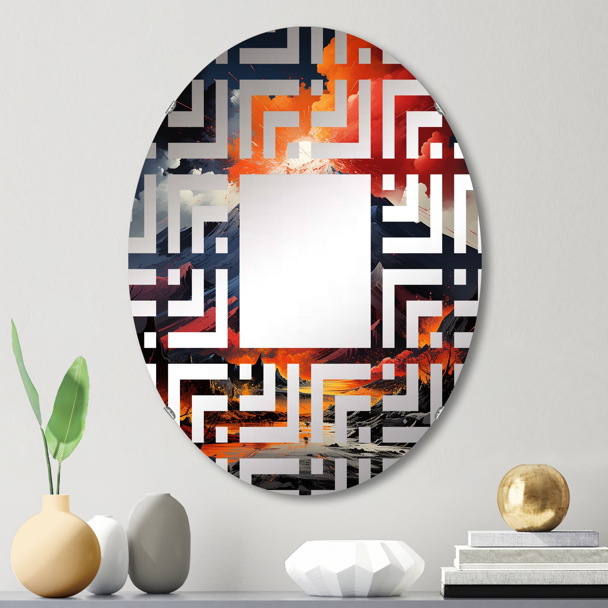 Designart "Volcanic Fury Under Moonlight I" Volcano Maze Round Wall ...