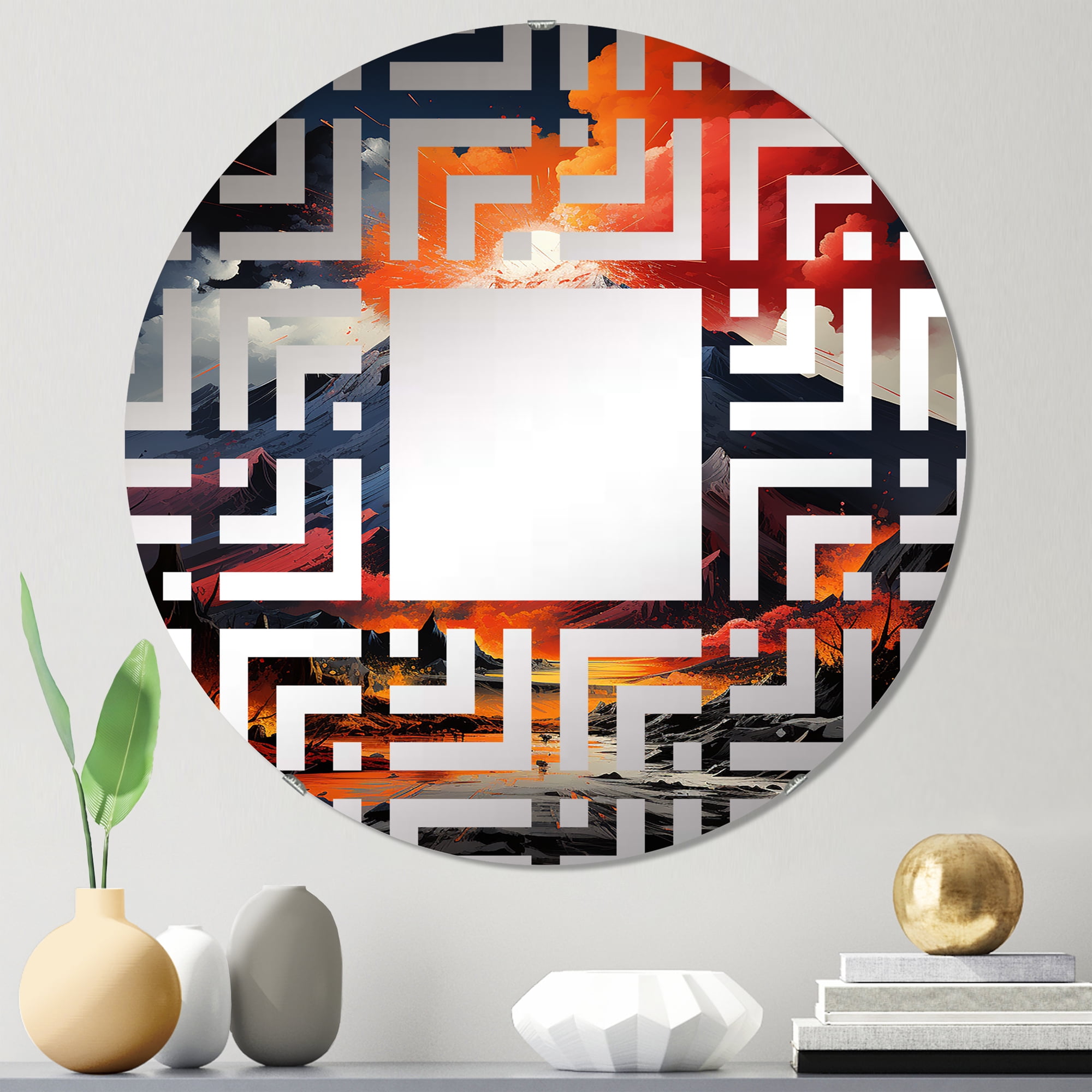 Designart "Volcanic Fury Under Moonlight I" Volcano Maze Round Wall ...