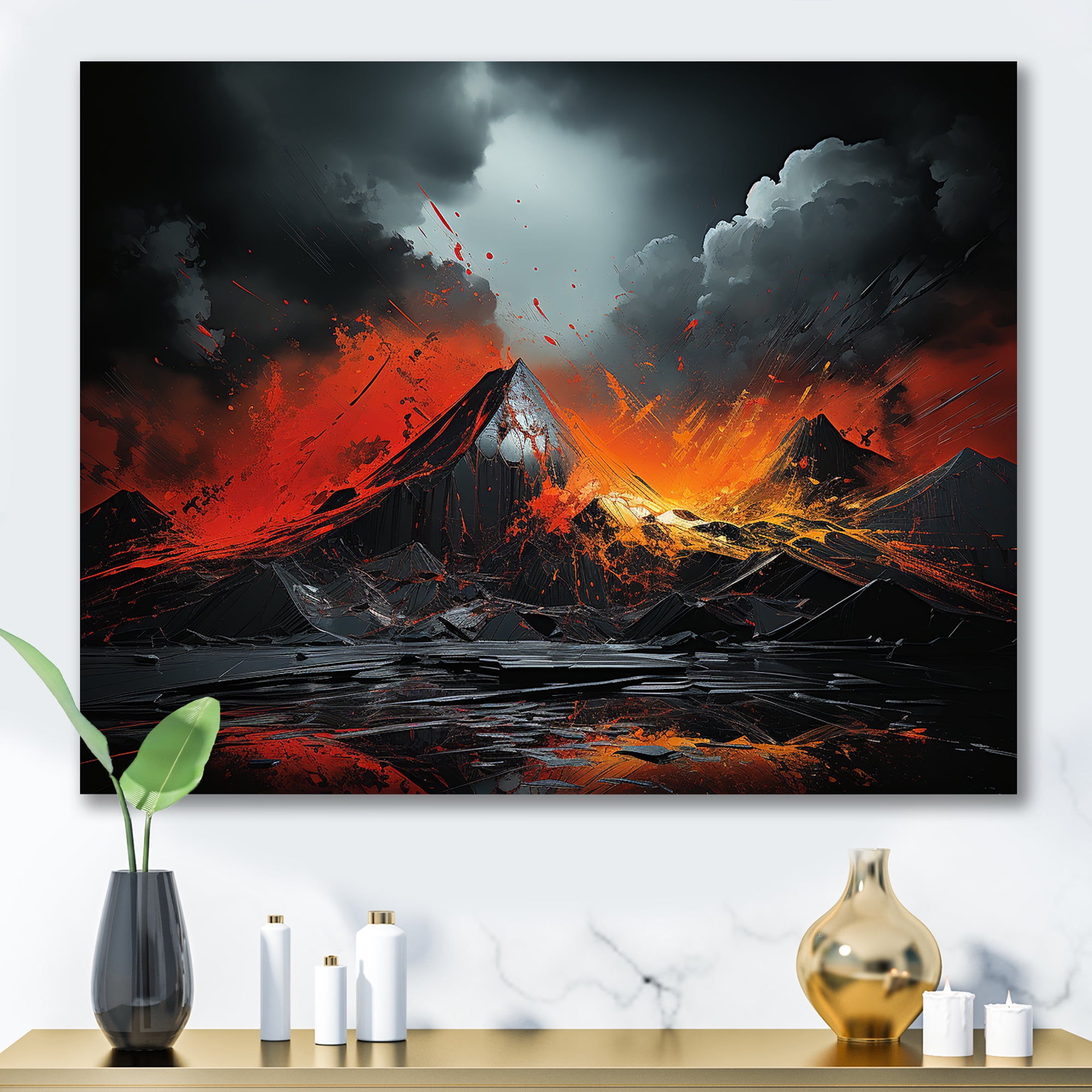Designart "Volcanic Fury Under Moonlight II" Volcano Wall Art Prints ...