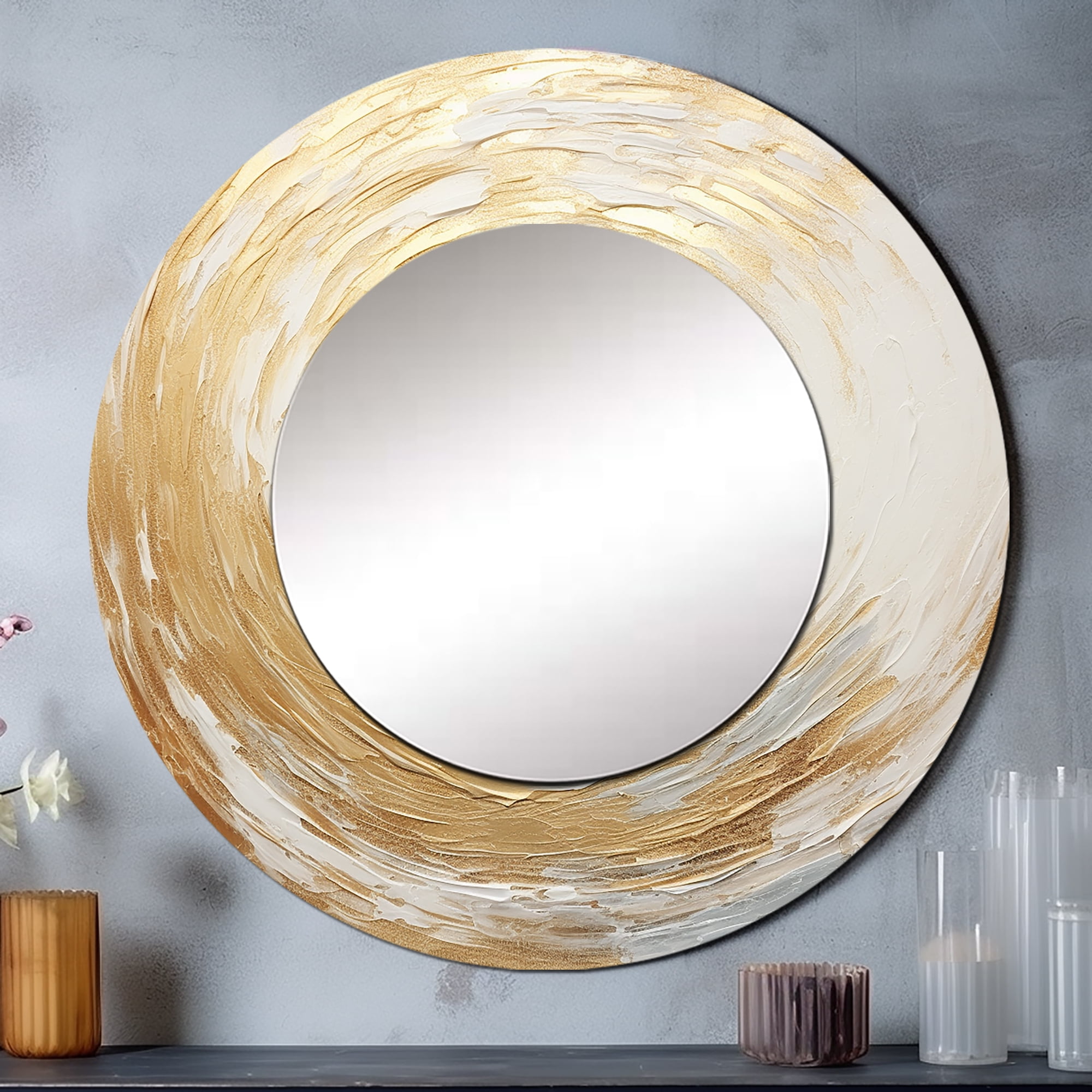 Designart "Vortex Of Gold And White Soft Waves" Abstract Spirals Rund ...