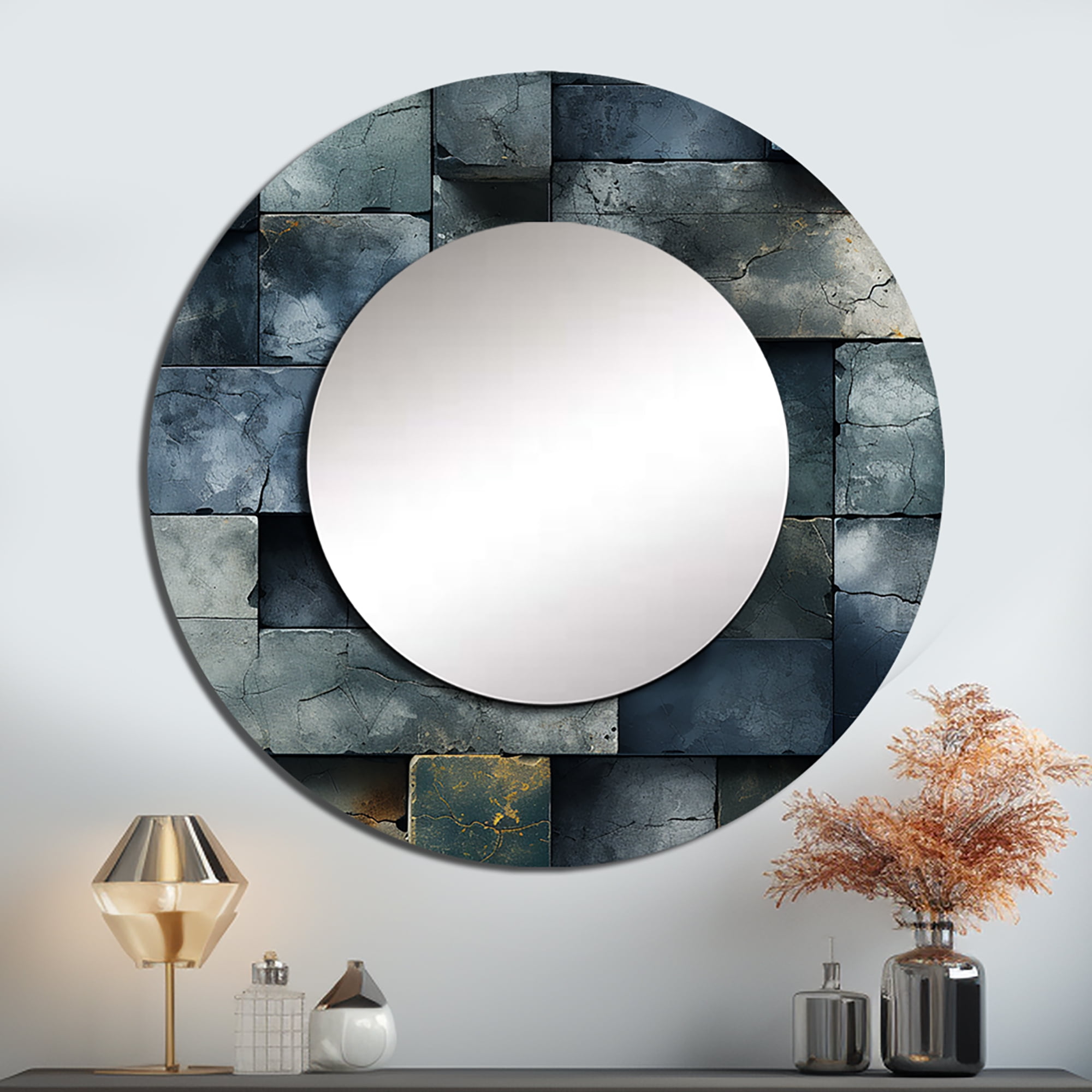 Designart "Wall Pattern with Grey Cubic Stripes III" Graphic Print Grey ...