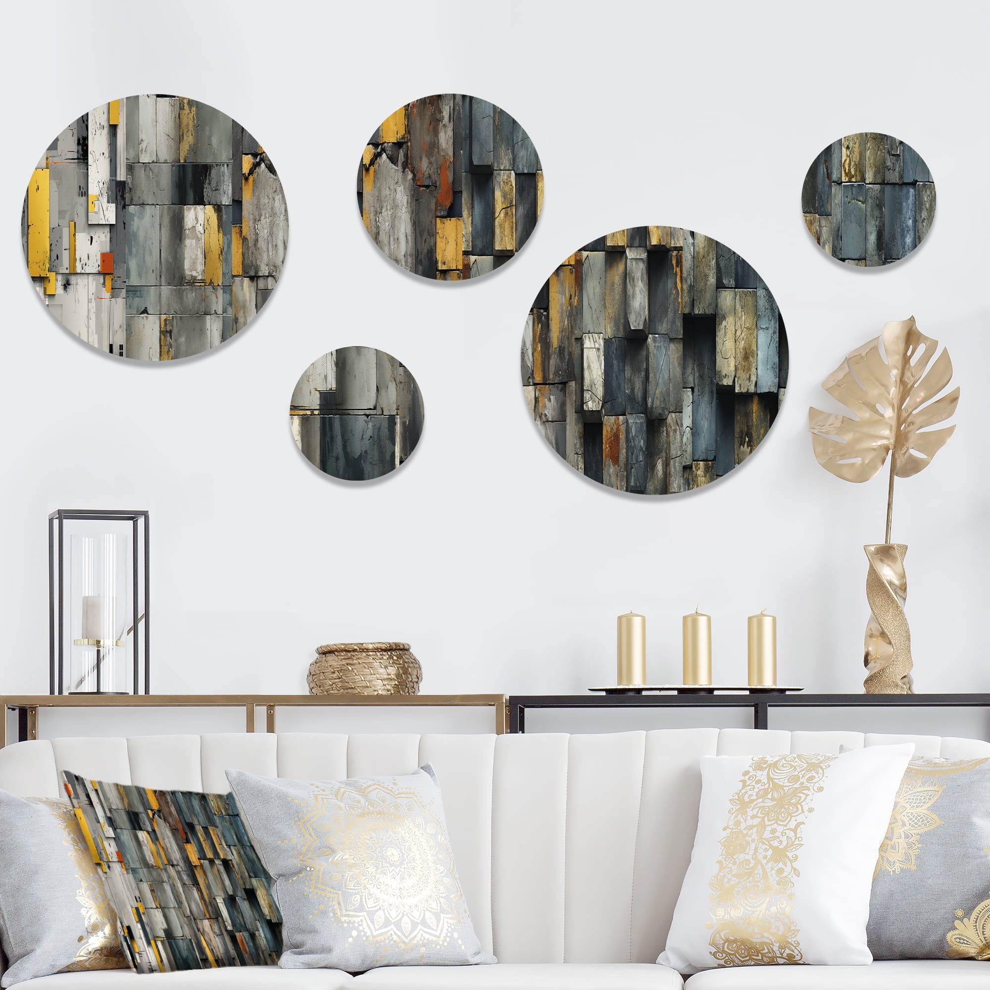 Designart "Wall Pattern with Grey Cubic Stripes I" Abstract Round Wall ...