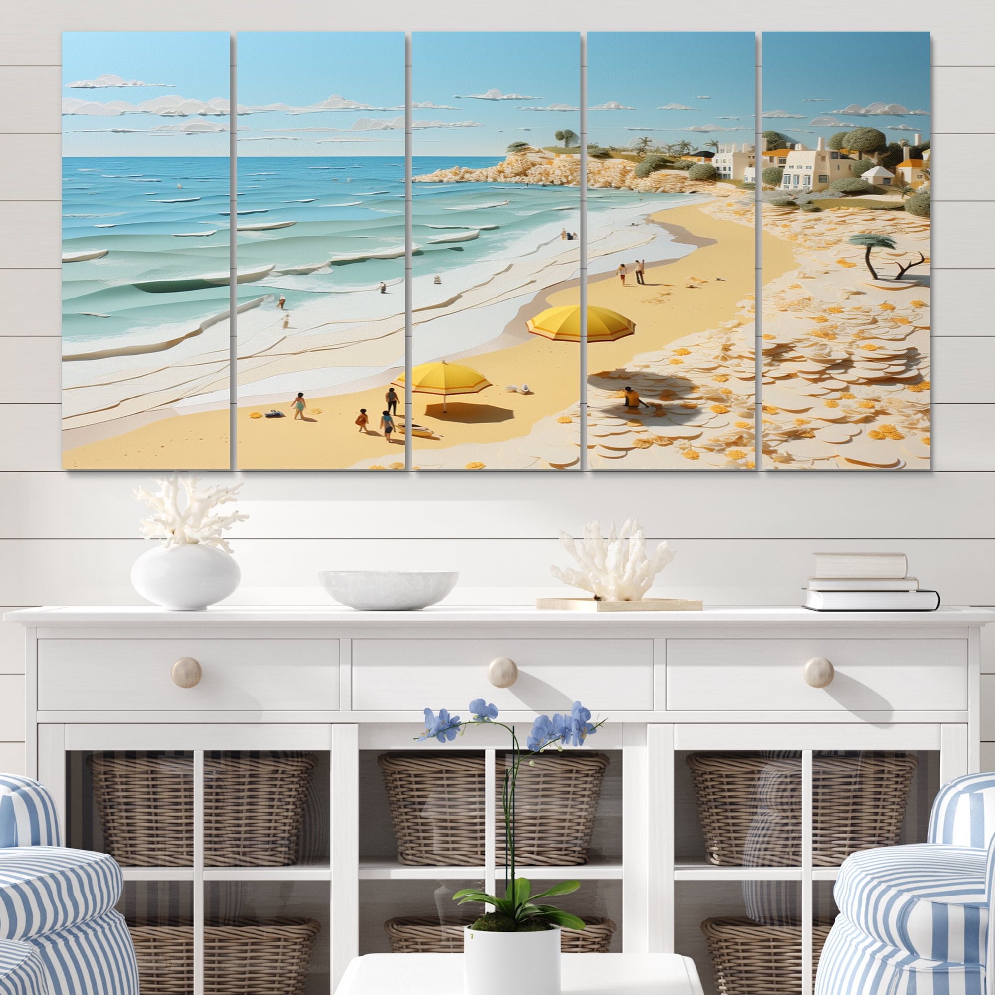 Designart "Wanderer Papercut Coastal Beachside painting" Nautical ...