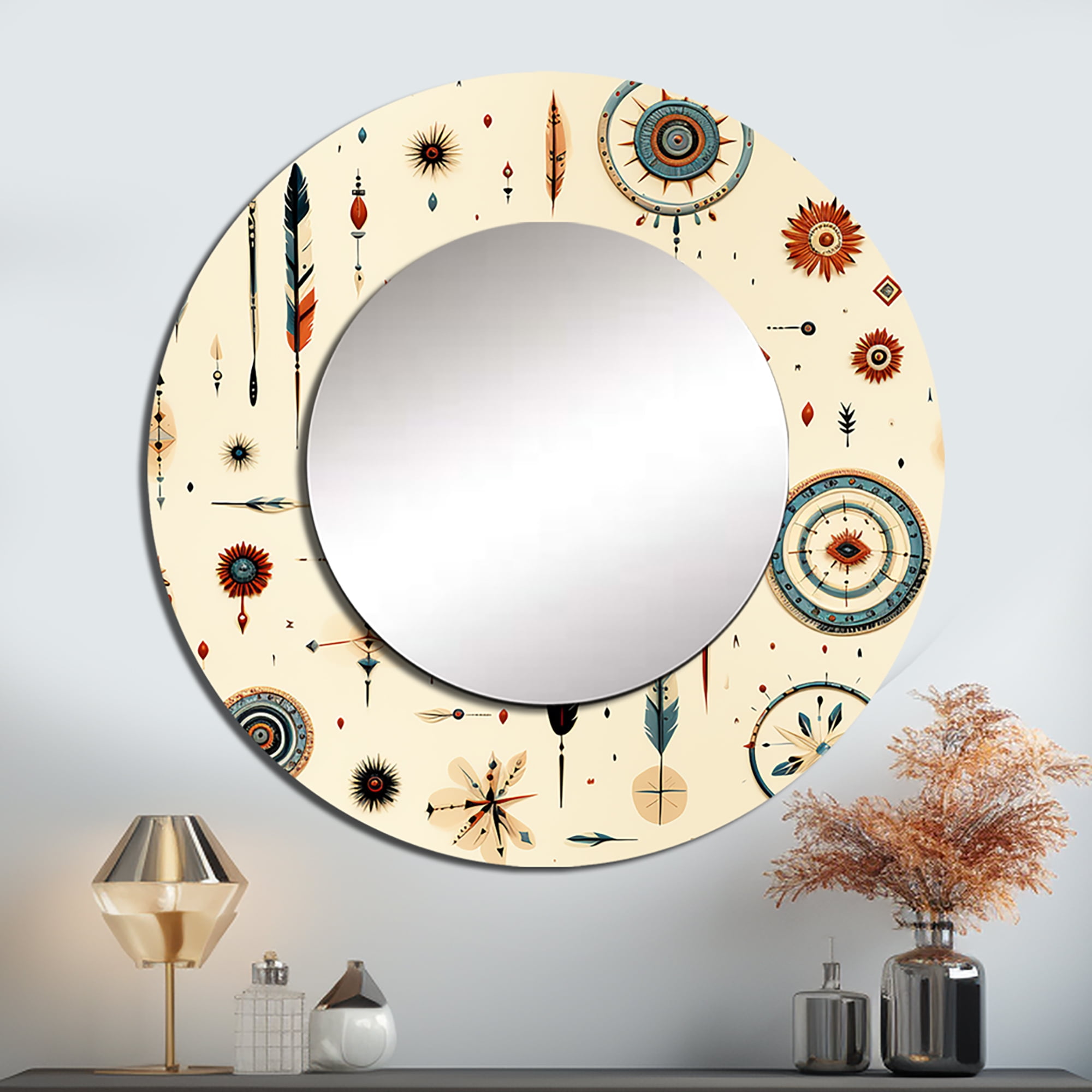 Designart "Wanderlust In Beige I" Boho Rund Mirror For Wall Decor ...