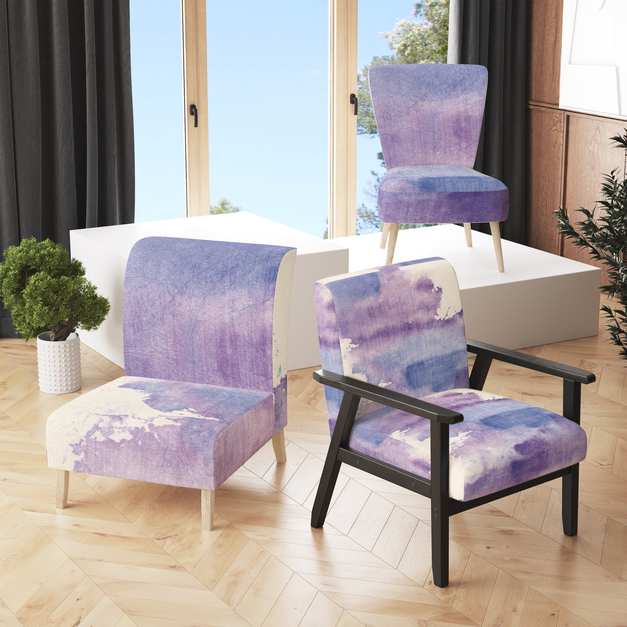 Designart "Watercolor Purple Haze I" Upholstered Modern Accent Chair ...