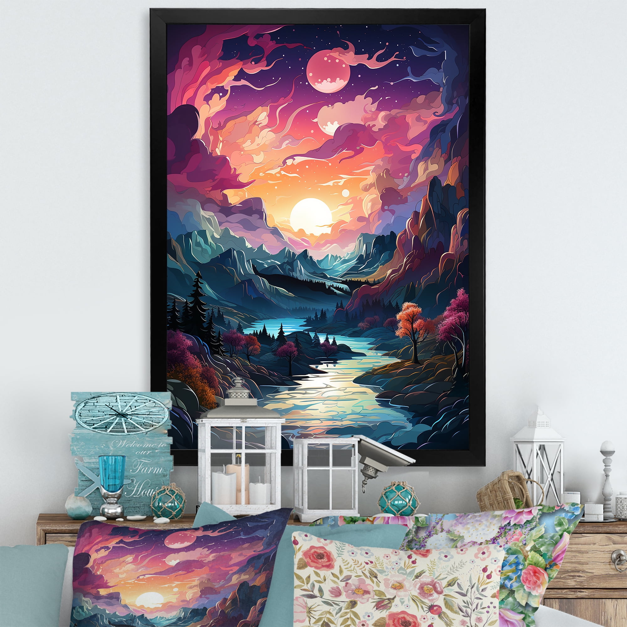 Designart "Watercolor Scenery Of Aurora Borealis VI" Aurora Borealis ...