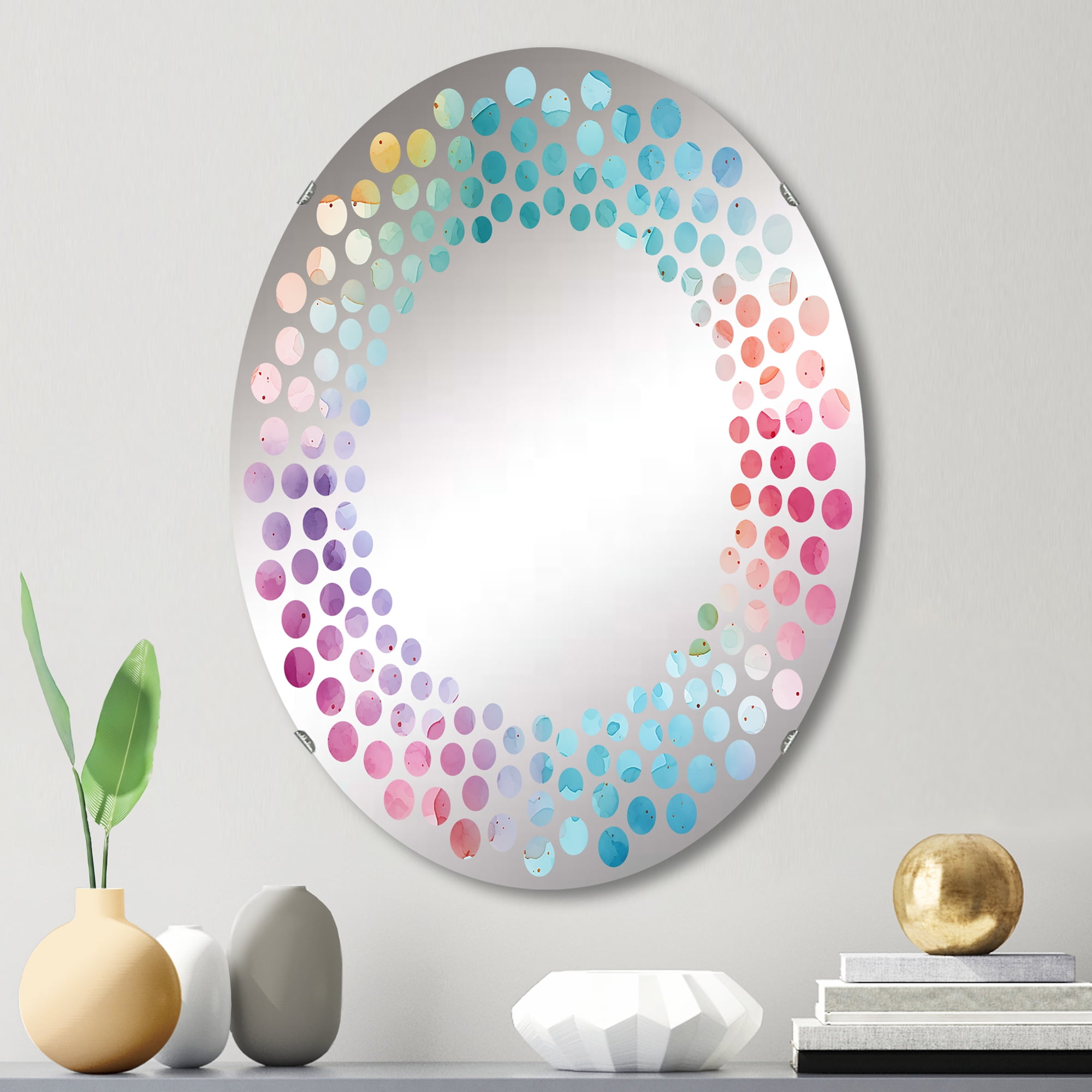 Designart "Watercolor Serenity" Abstract Polka Dot Round Wall Mirror ...