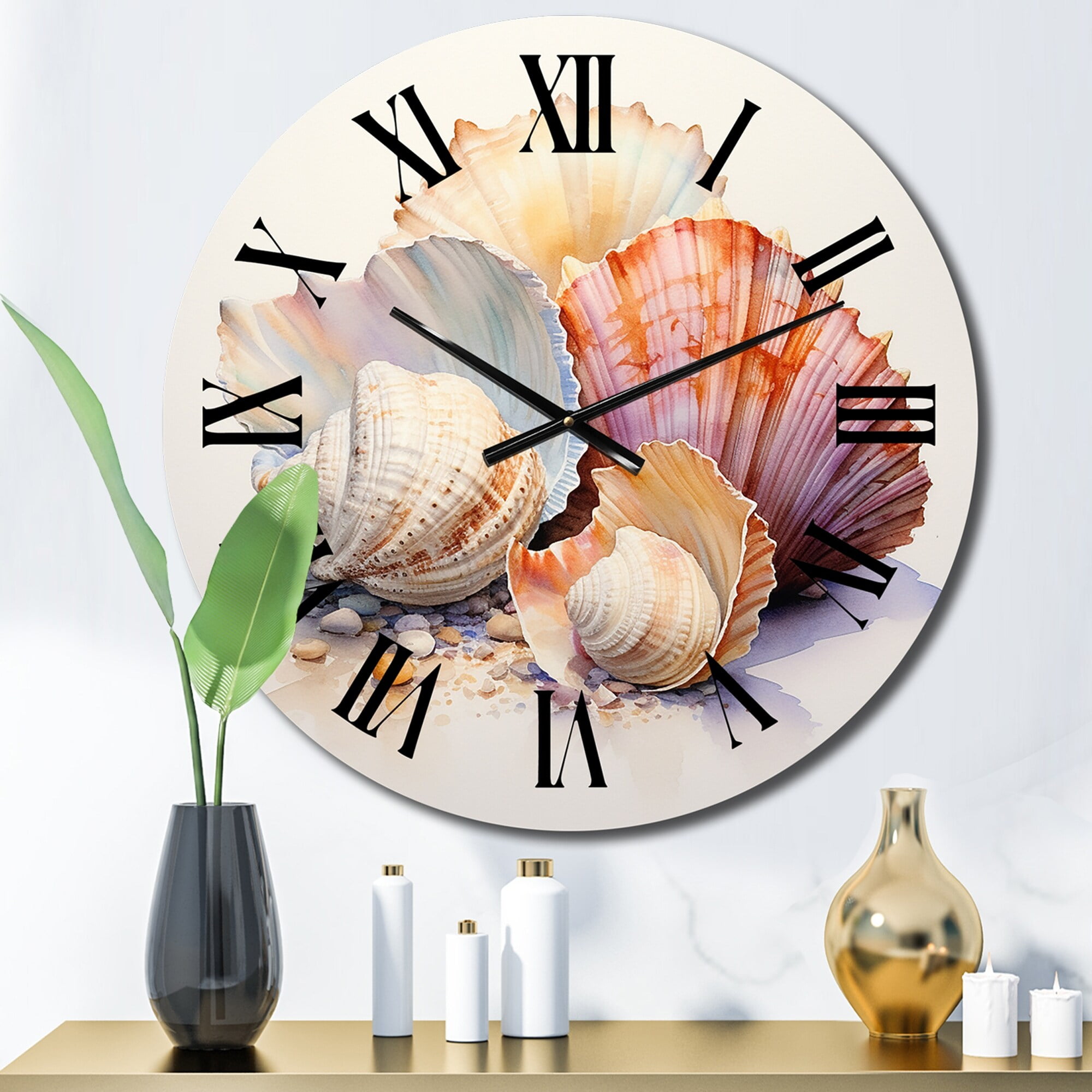 Designart "Watercolor White Seashells composition I" Animals Oversized ...