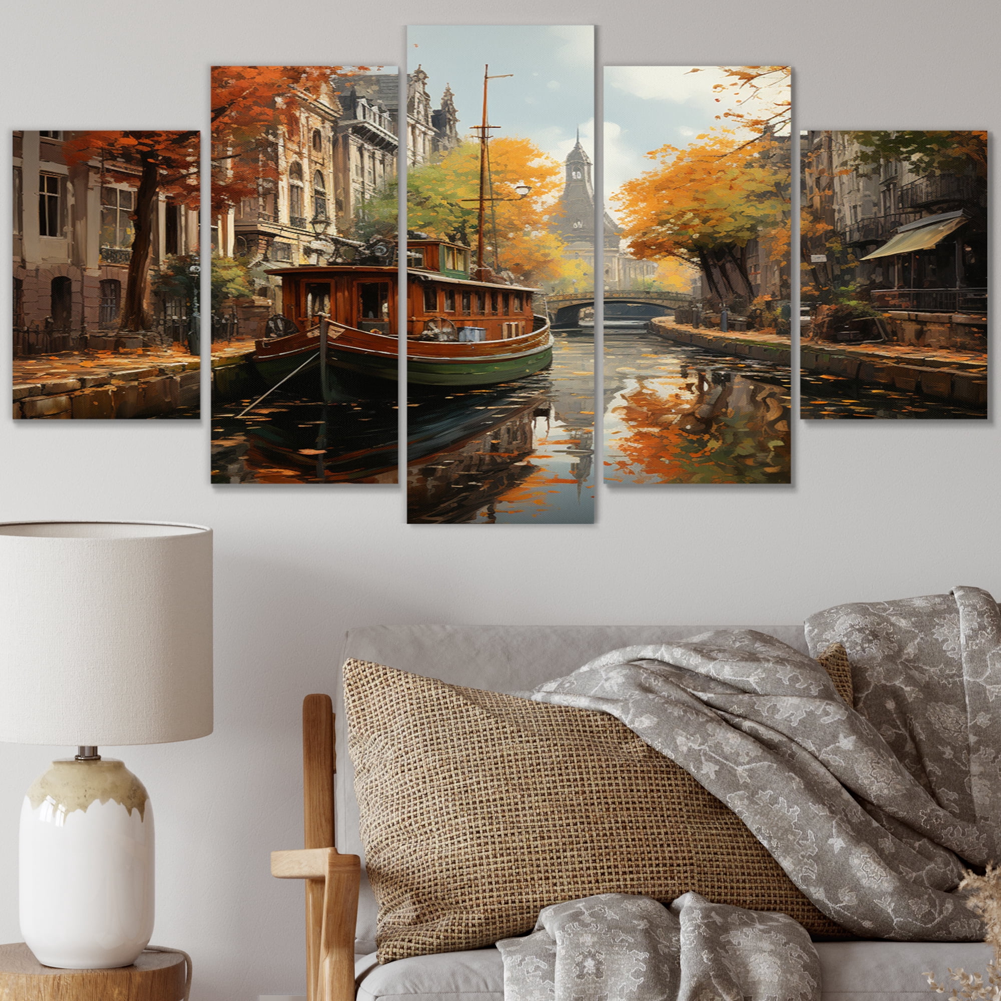 Designart "Waterways Palette Orange Canal art painting" Canals Art ...