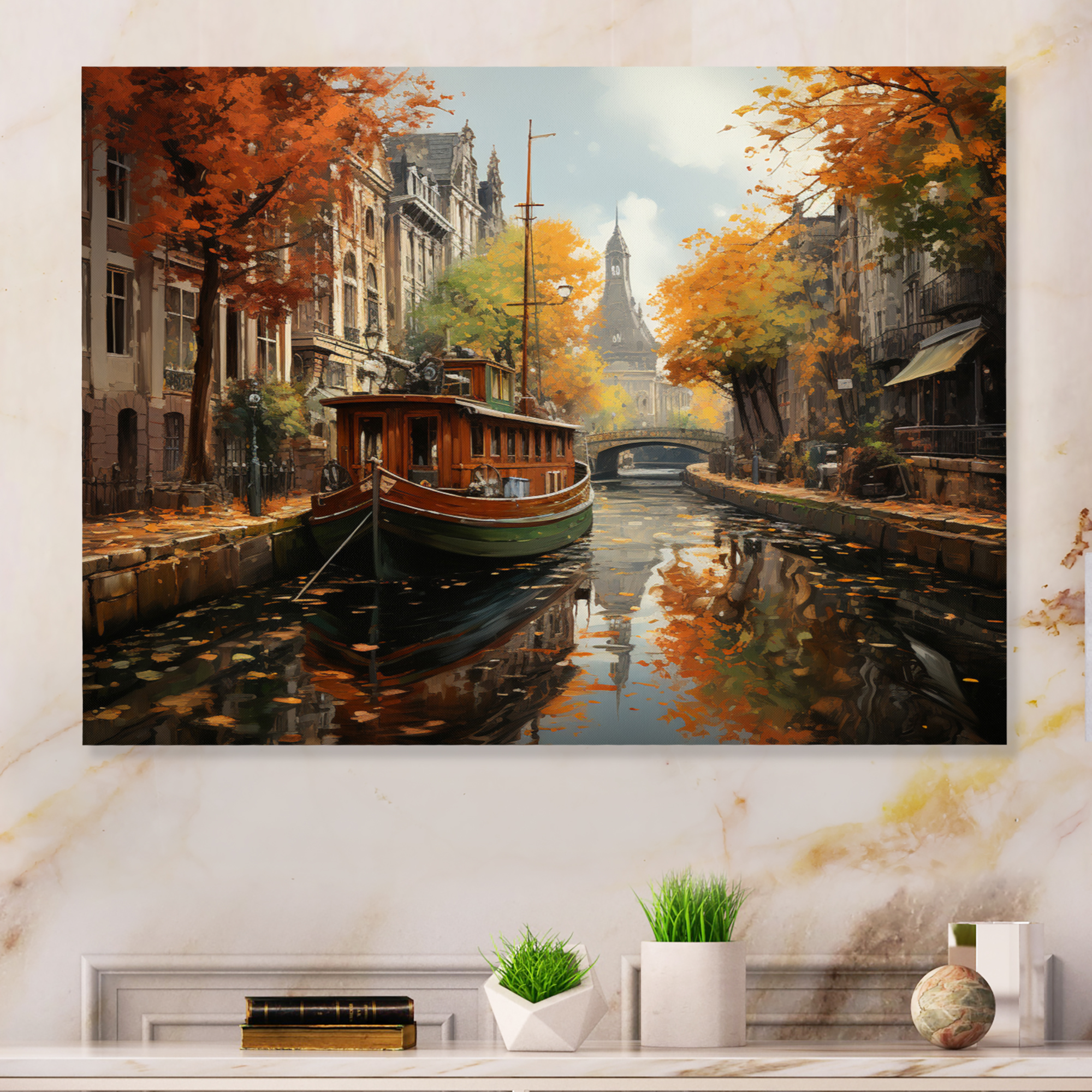 Designart "Waterways Palette Orange Canal art painting" Canals Metal ...