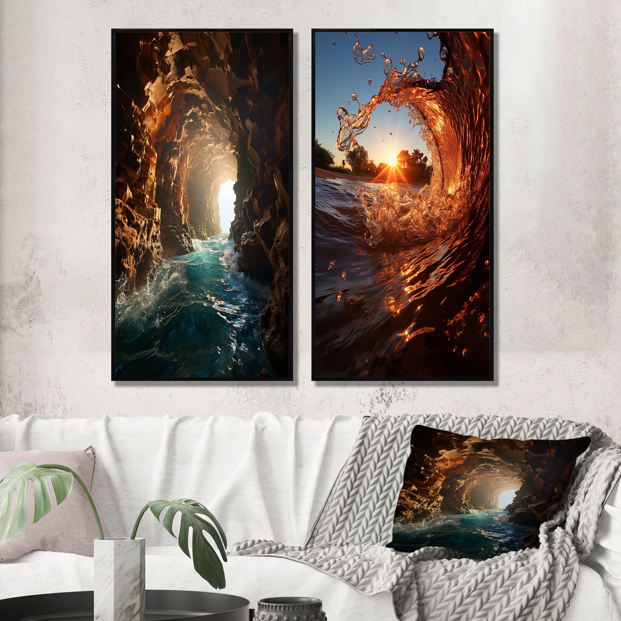 Designart "Waves in Cave Heading Towards the Sun Surreal Nature ...